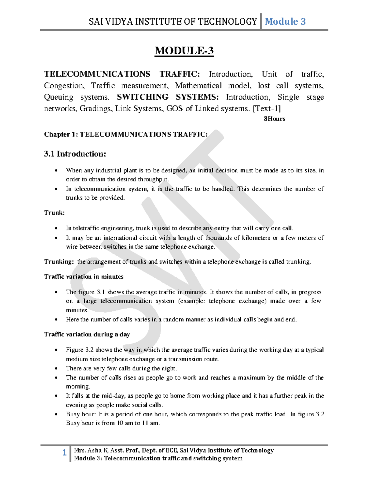 Module 3 Digital Switching System Modified - 1 Mrs. Asha K, Asst. Prof., Dept. of ECE, Sai Vidya ...