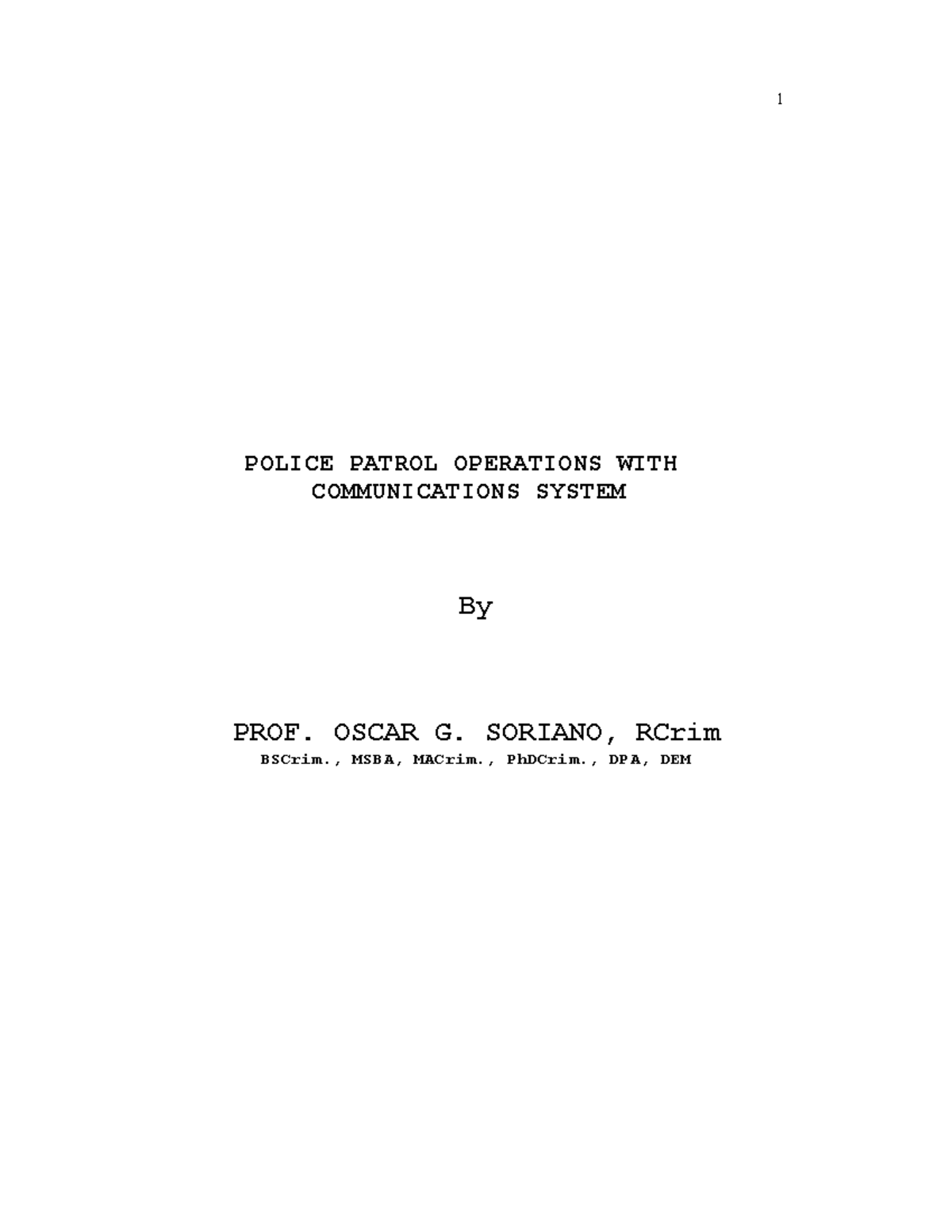Patrol-Opns - Patrol operations handouts - 1 POLICE PATROL OPERATIONS ...