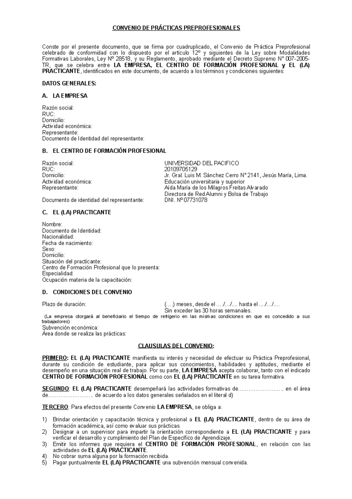 Convenio de practicas laborales - CONVENIO DE PRÁCTICAS ...