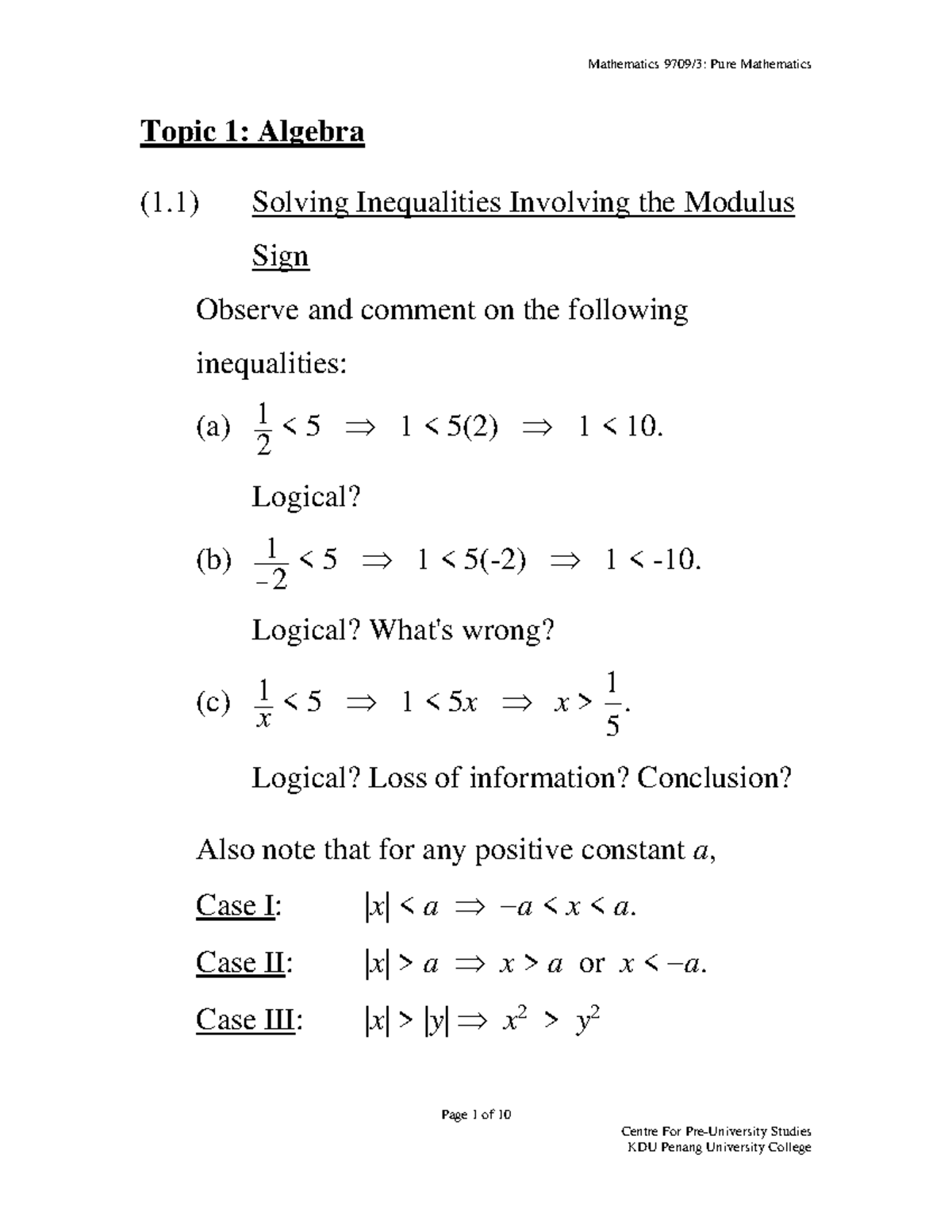 Algebra A level Mathematics Note - Mathematics 9709/3: Pure Mathematics ...