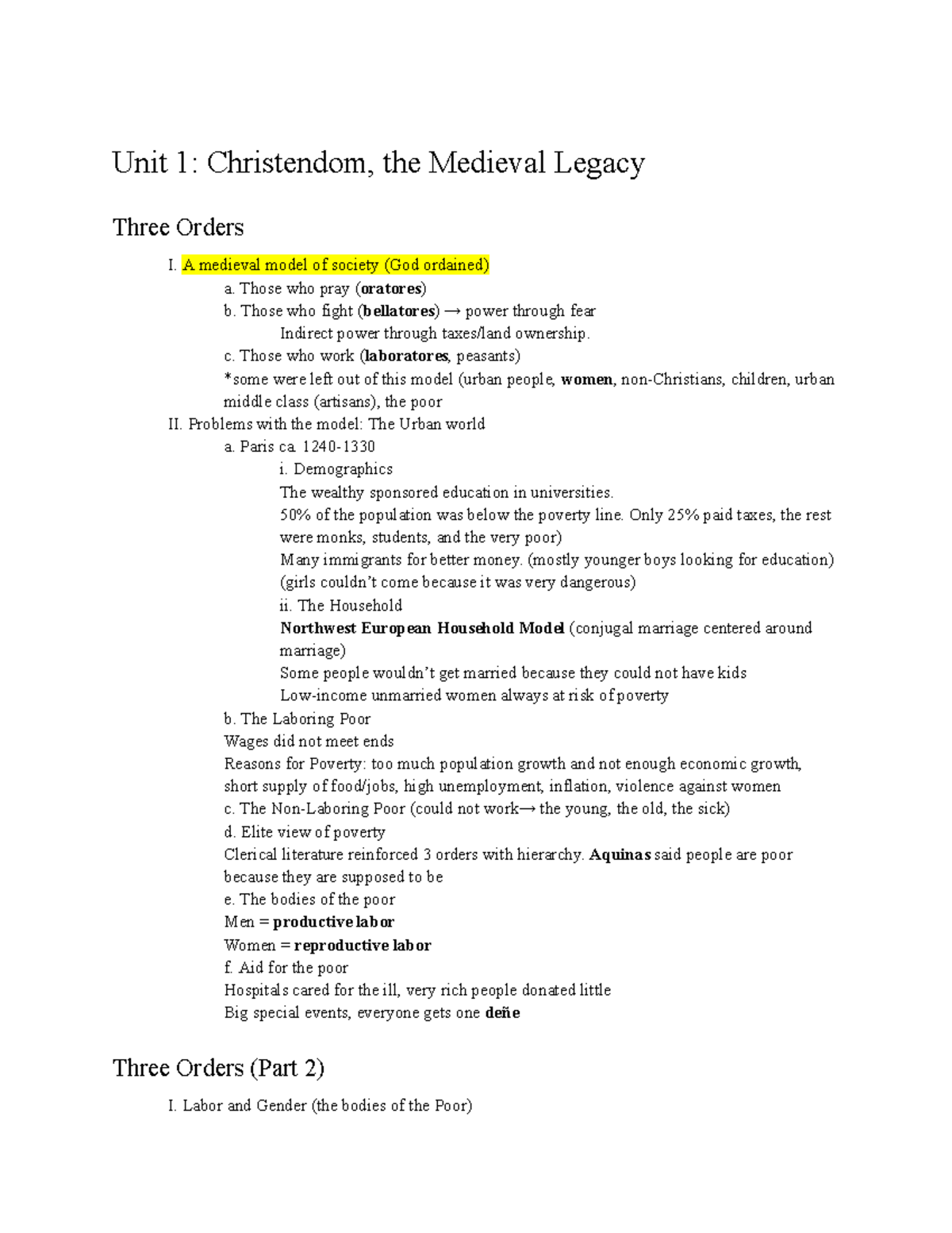 Exam 1 Study - Summary Europe in the World - Unit 1: Christendom, the ...