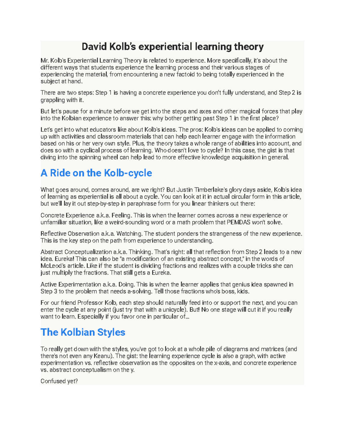 David Kolb’s experiential learning theory - Vanity Fair - David ...