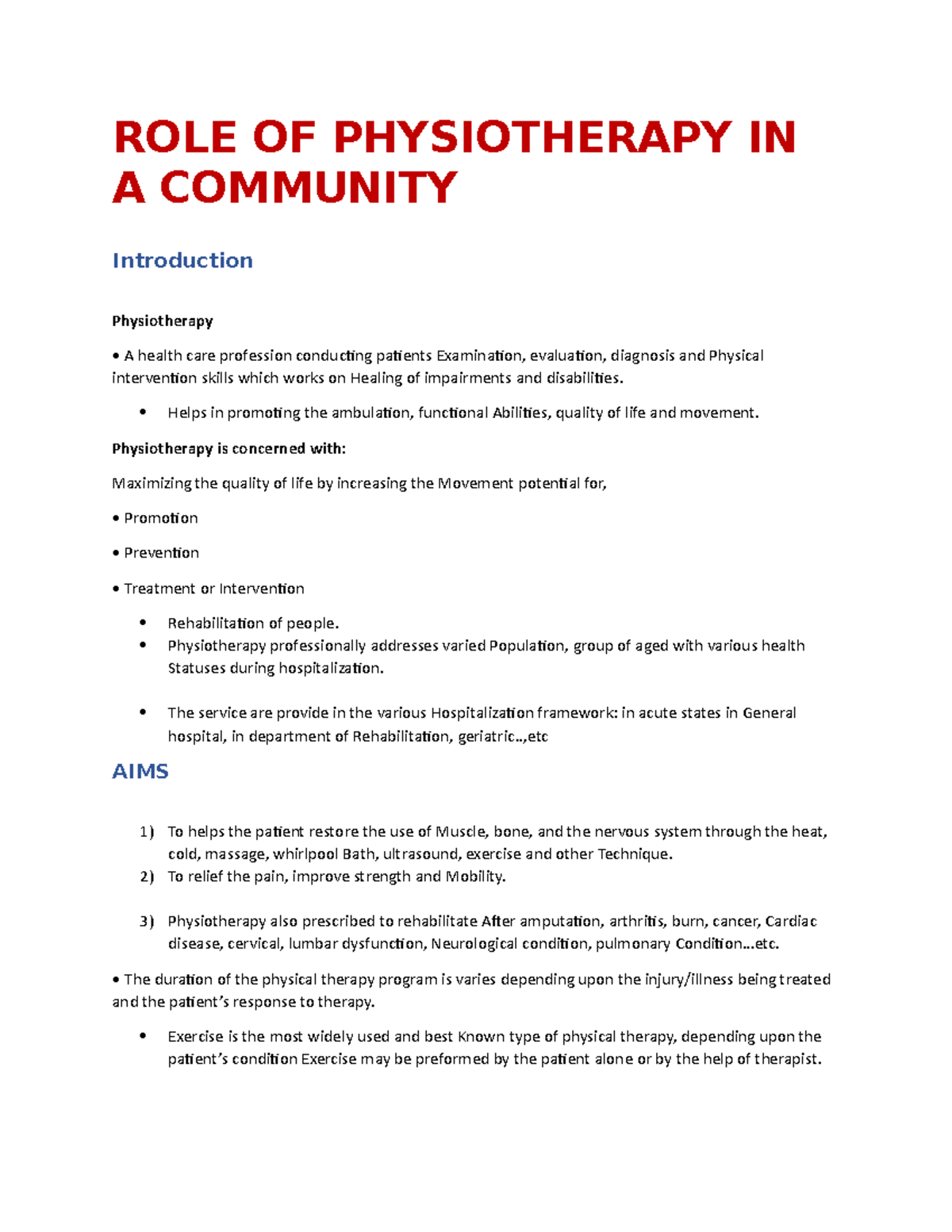 Role of pt in a community - ROLE OF PHYSIOTHERAPY IN A COMMUNITY ...