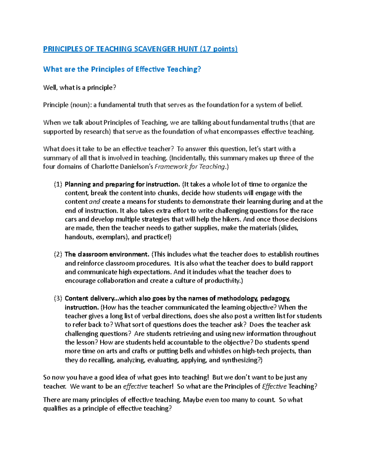 Principles of Effective Teaching Scavenger Hunt - PRINCIPLES OF ...