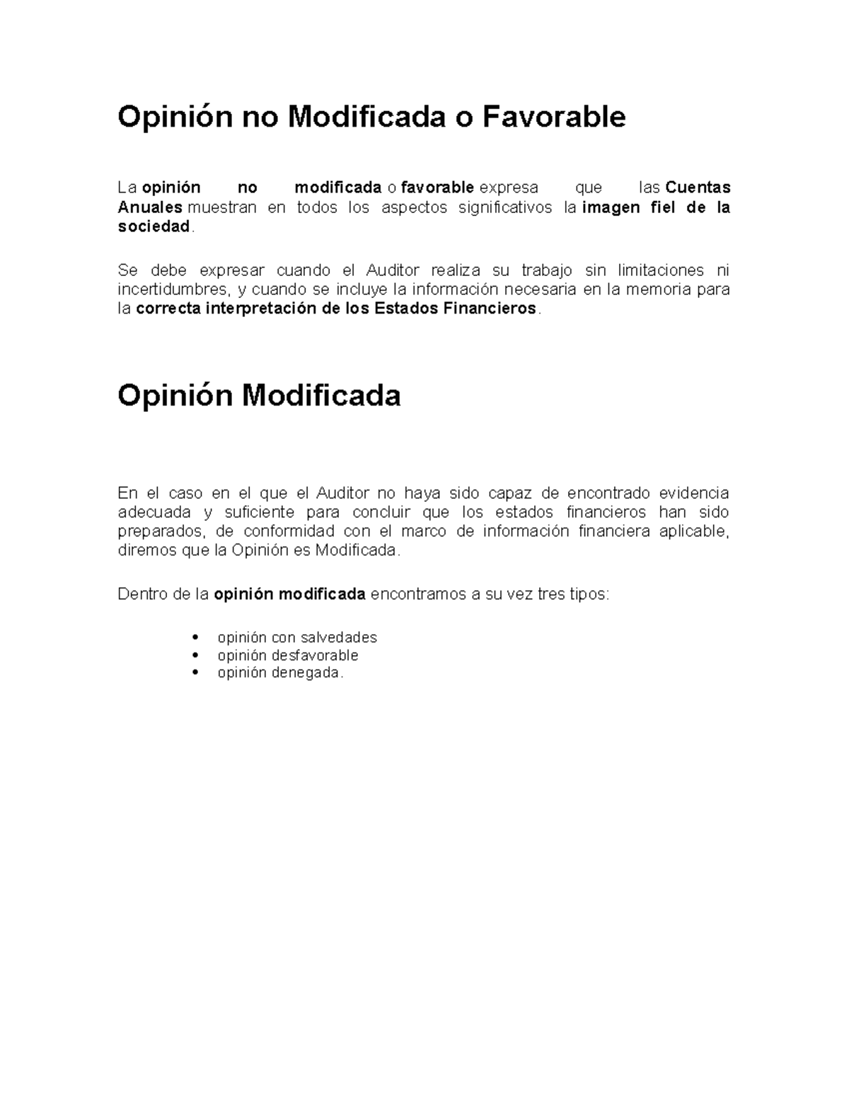 Opiniones Auditoria Para El Auditor Independiente Opinión No