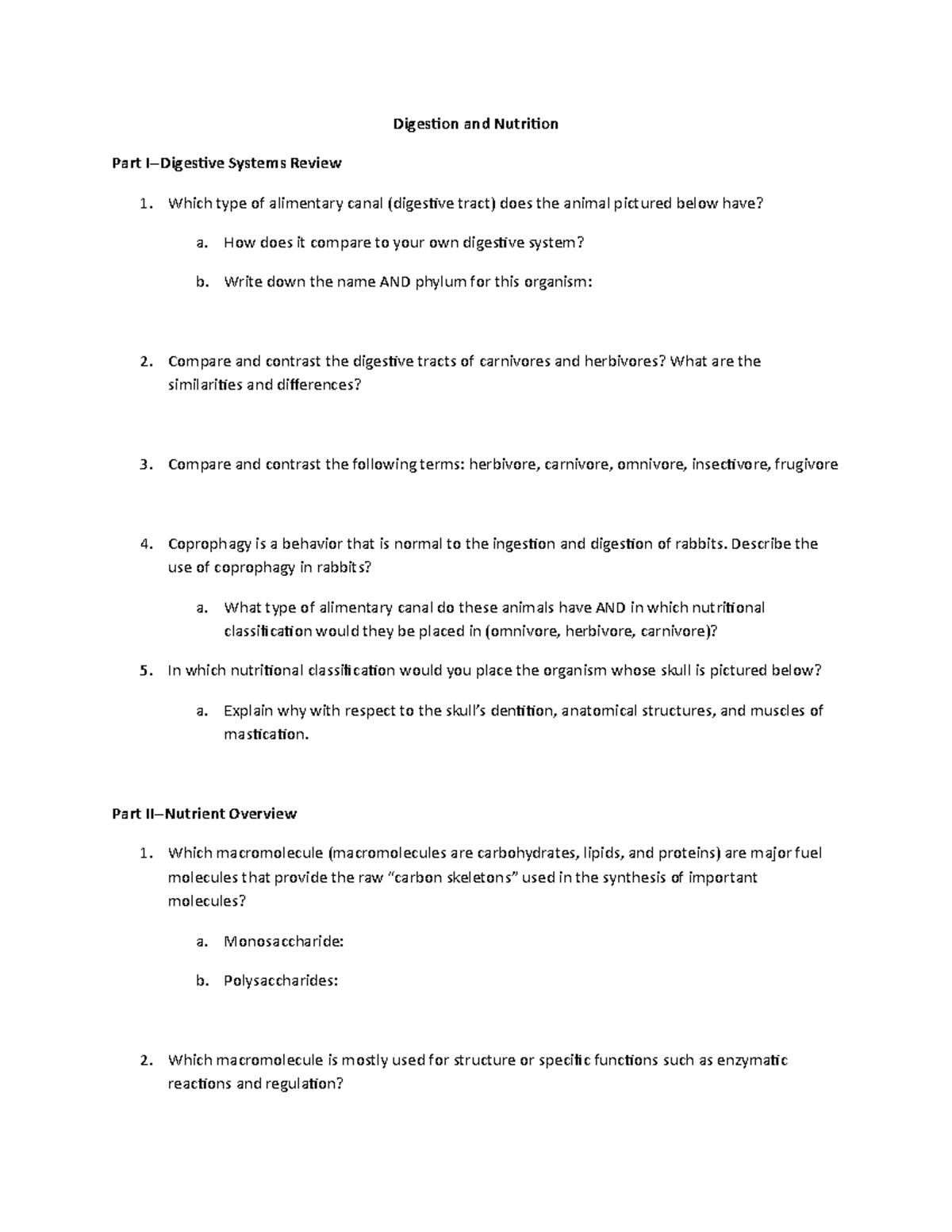 Digestion and Nutrition Assignment - Digestion and Nutrition Part I ...