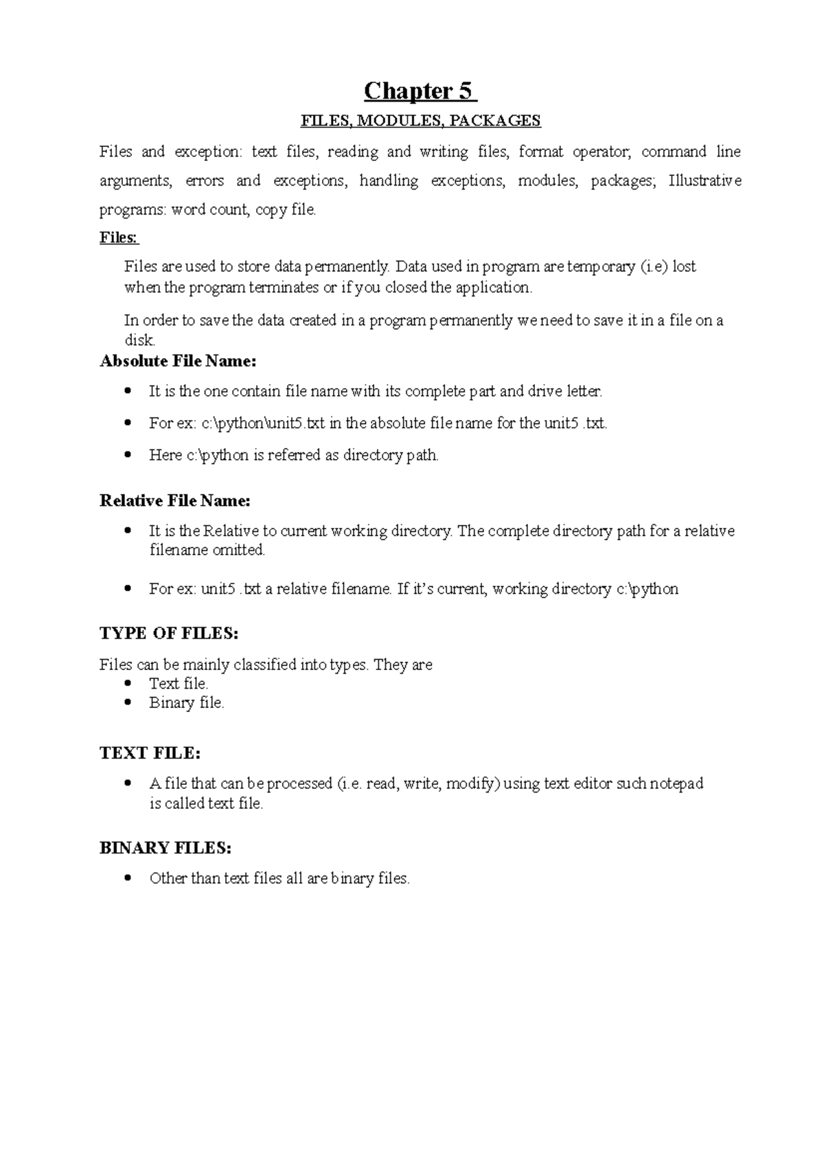 UT 5 - LECTURE NOTES - Chapter 5 FILES, MODULES, PACKAGES Files and ...