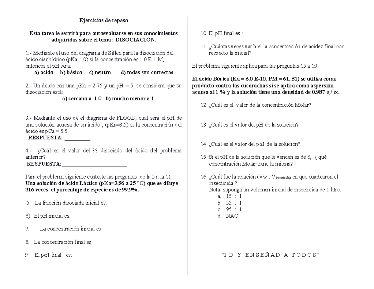 Ejercicios de repaso - Ejercicios de repaso Esta tarea le servirà para ...