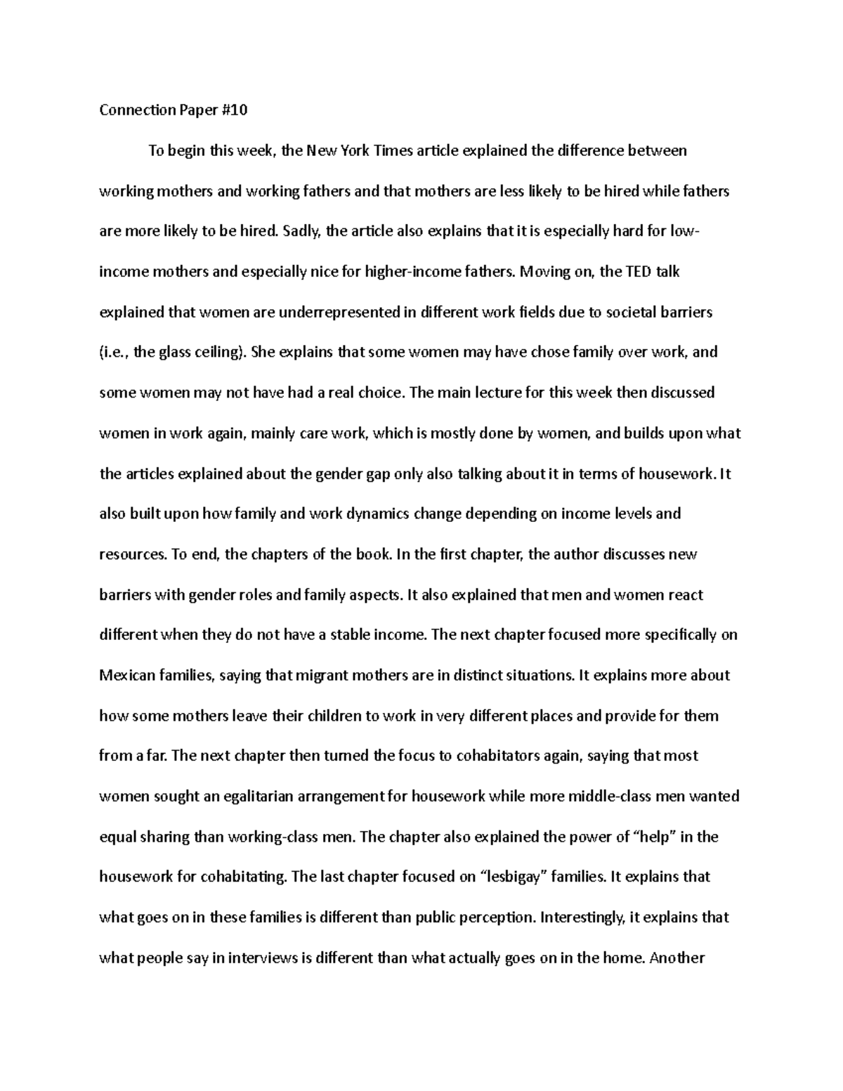 Connection Paper 10 - Sadly, the article also explains that it is ...