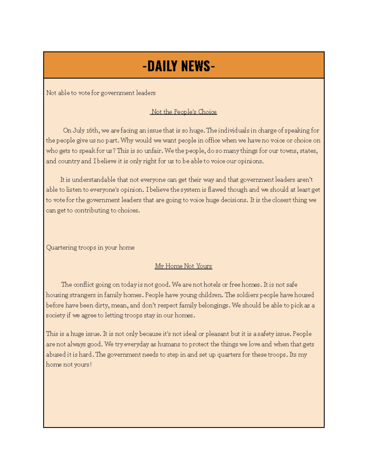 2.04 history - class work -DAILY NEWS- Not able to vote for government ...