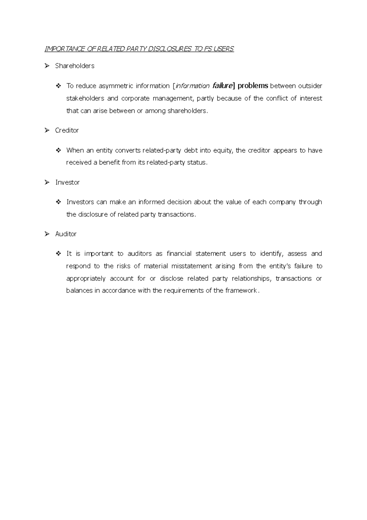 Party Disclosure - Summary - IMPORTANCE OF RELATED PARTY DISCLOSURES TO ...