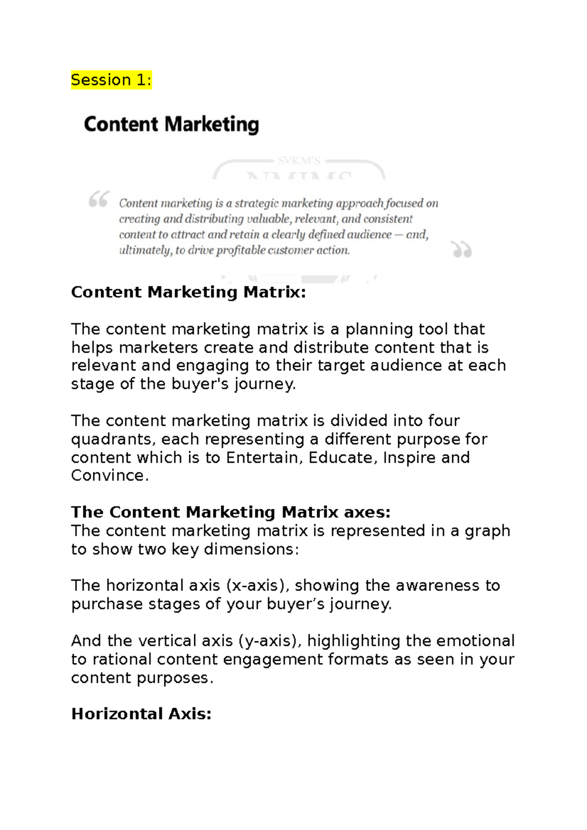 Content Marketing Notes - Session 1: Content Marketing Matrix: The ...