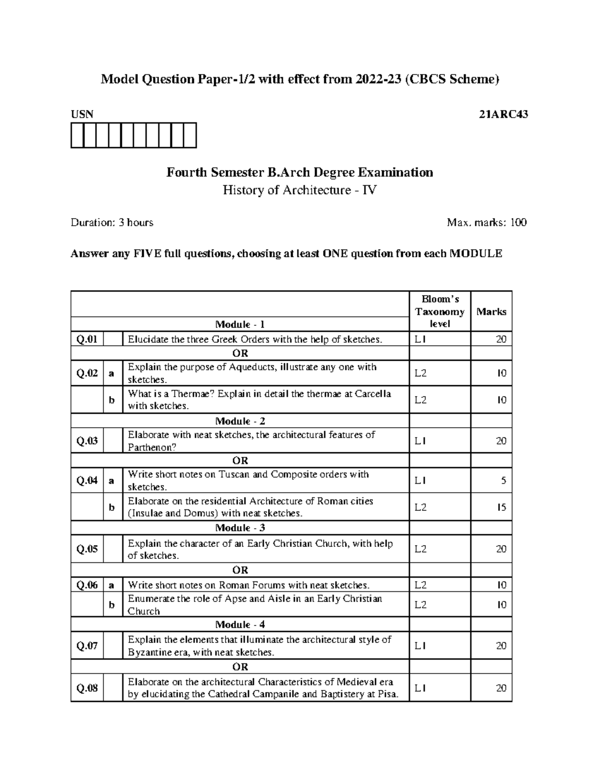 21ARC43 - nkh - Model Question Paper-1/2 with effect from 2022-23 (CBCS ...