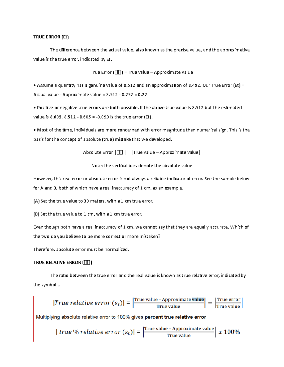 TRUE Error - TRUE ERROR (Et) The difference between the actual value ...