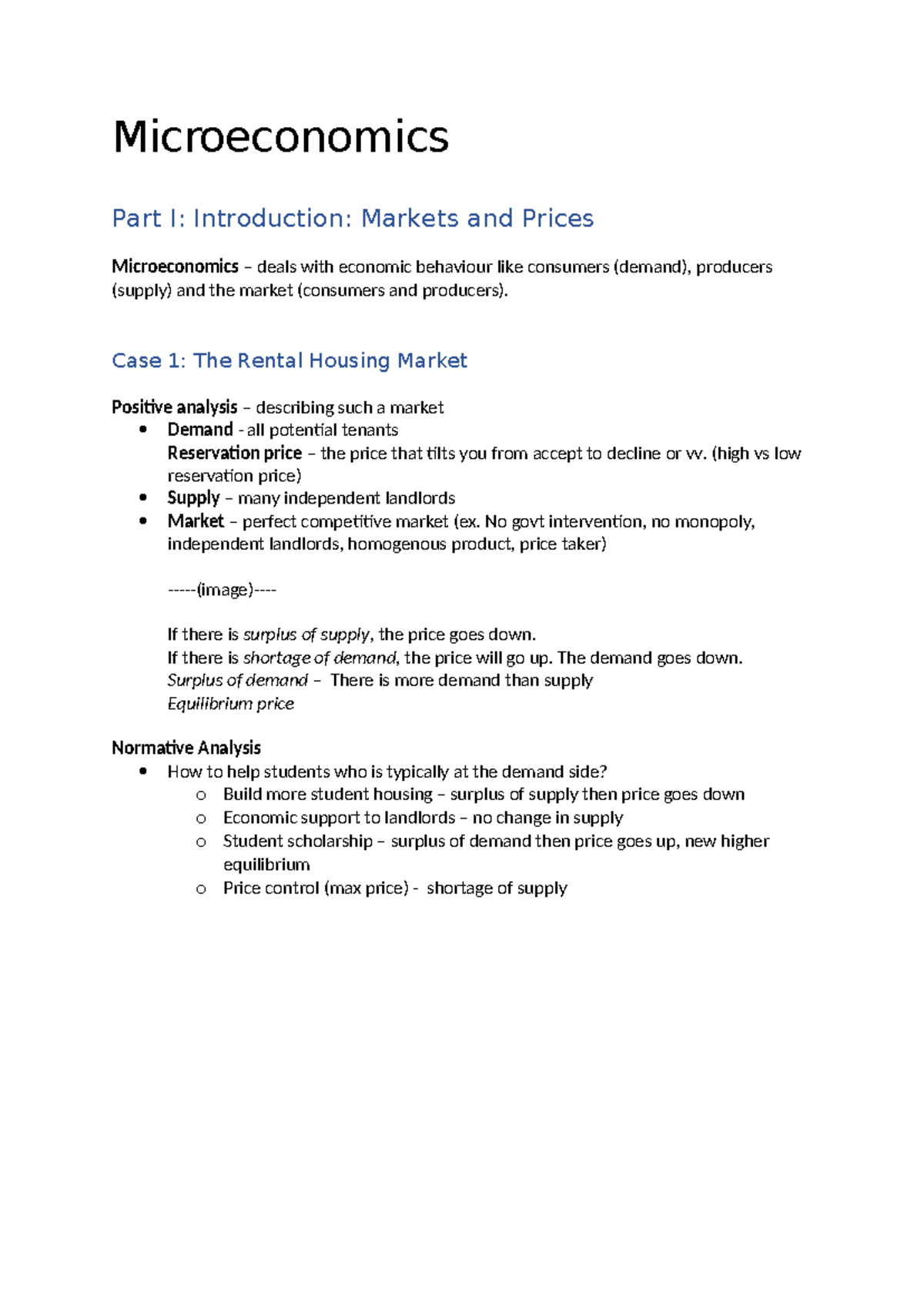 Notes - Microeconomics - Microeconomics Part I: Introduction: Markets ...