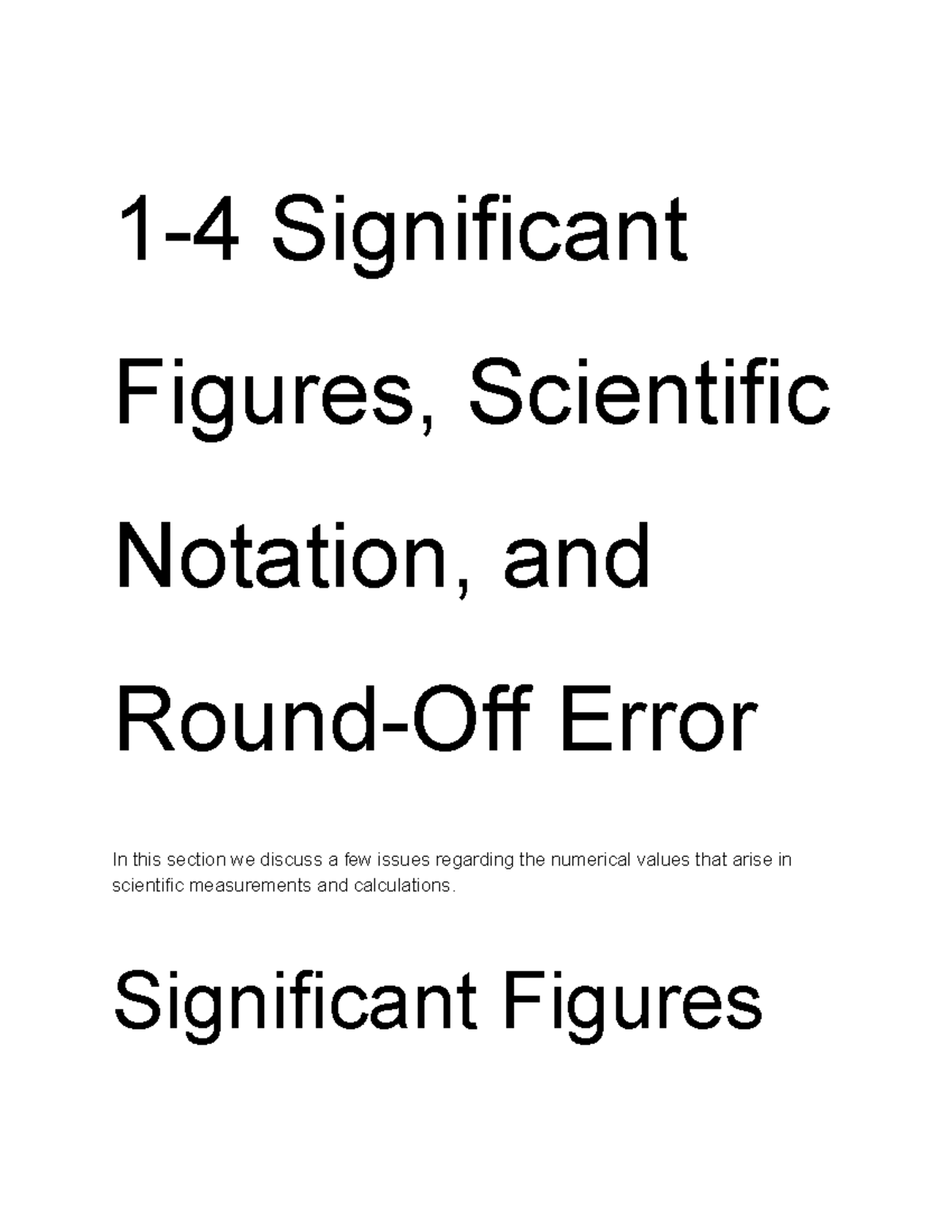 1-4 - Significant Figures, Scientific Notation, and Round-Off Error ...