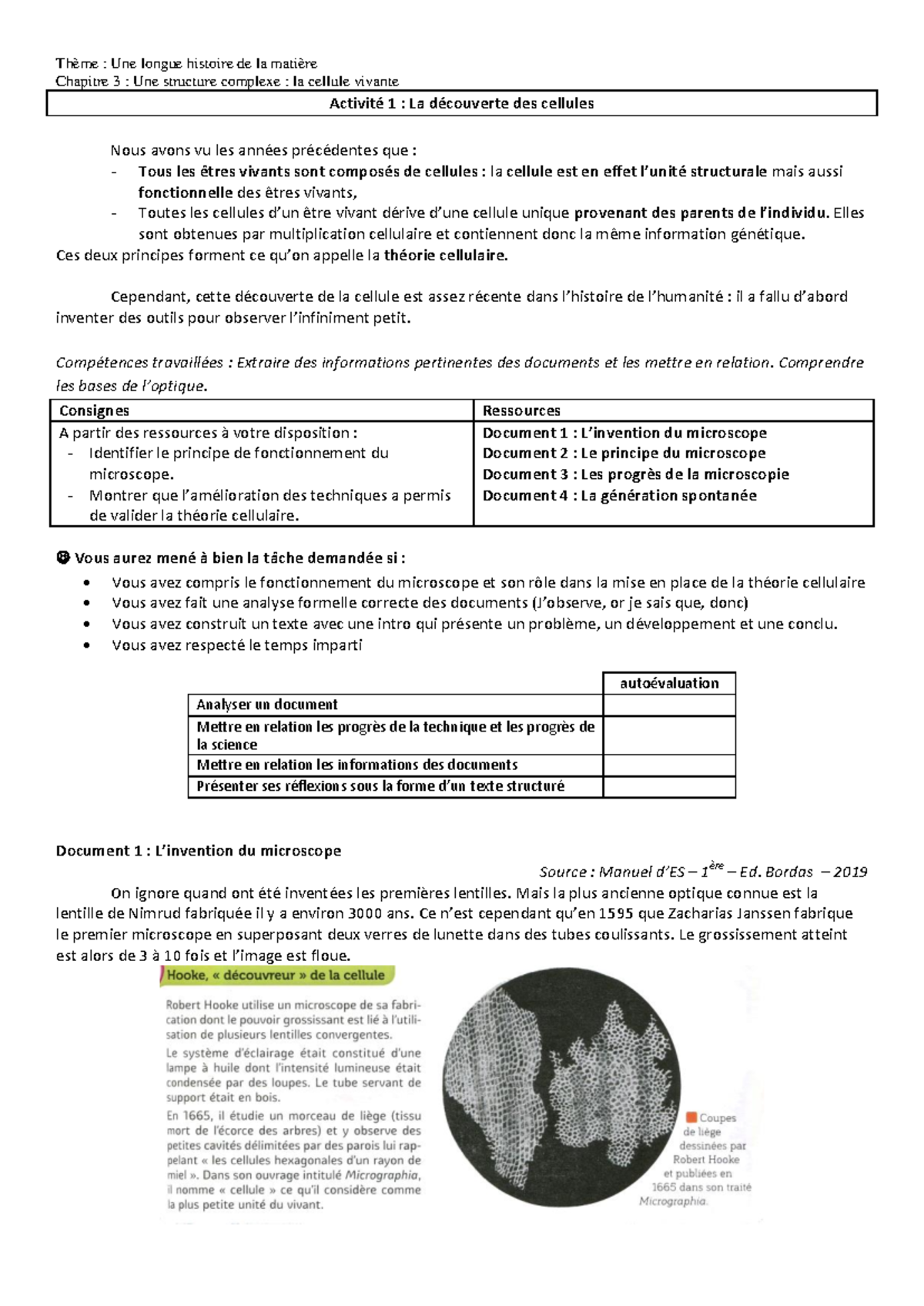 Act1 - La decouverte des cellules (SVT) - Thème : Une longue histoire ...