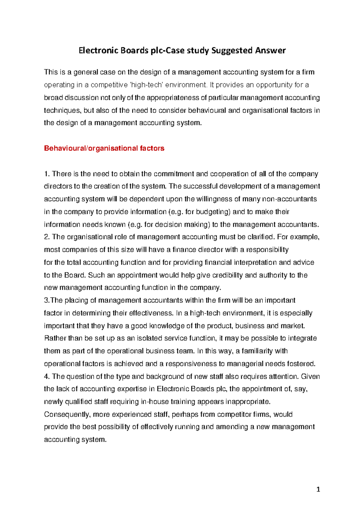 SEM 8 CS - Accounting - 1 Electronic Boards plc-Case study Suggested ...