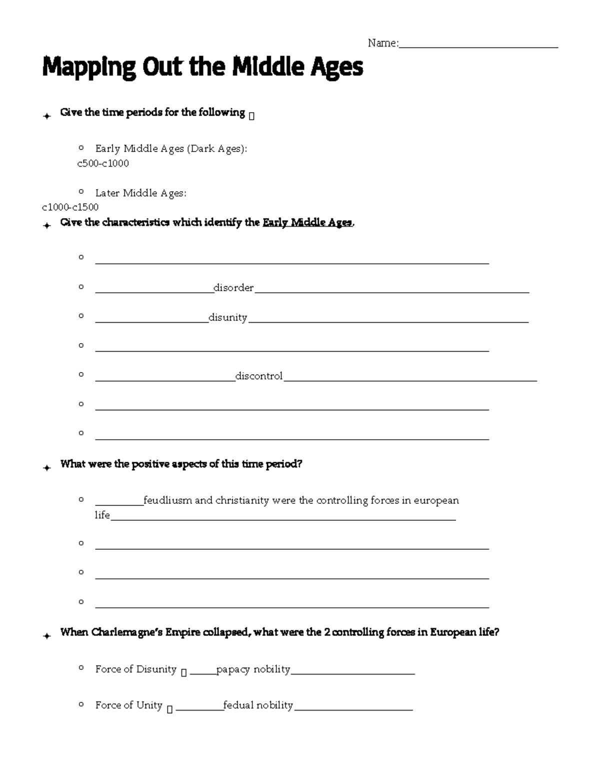 Copy of Mapping Out the Middle Ages Questions - Name ...