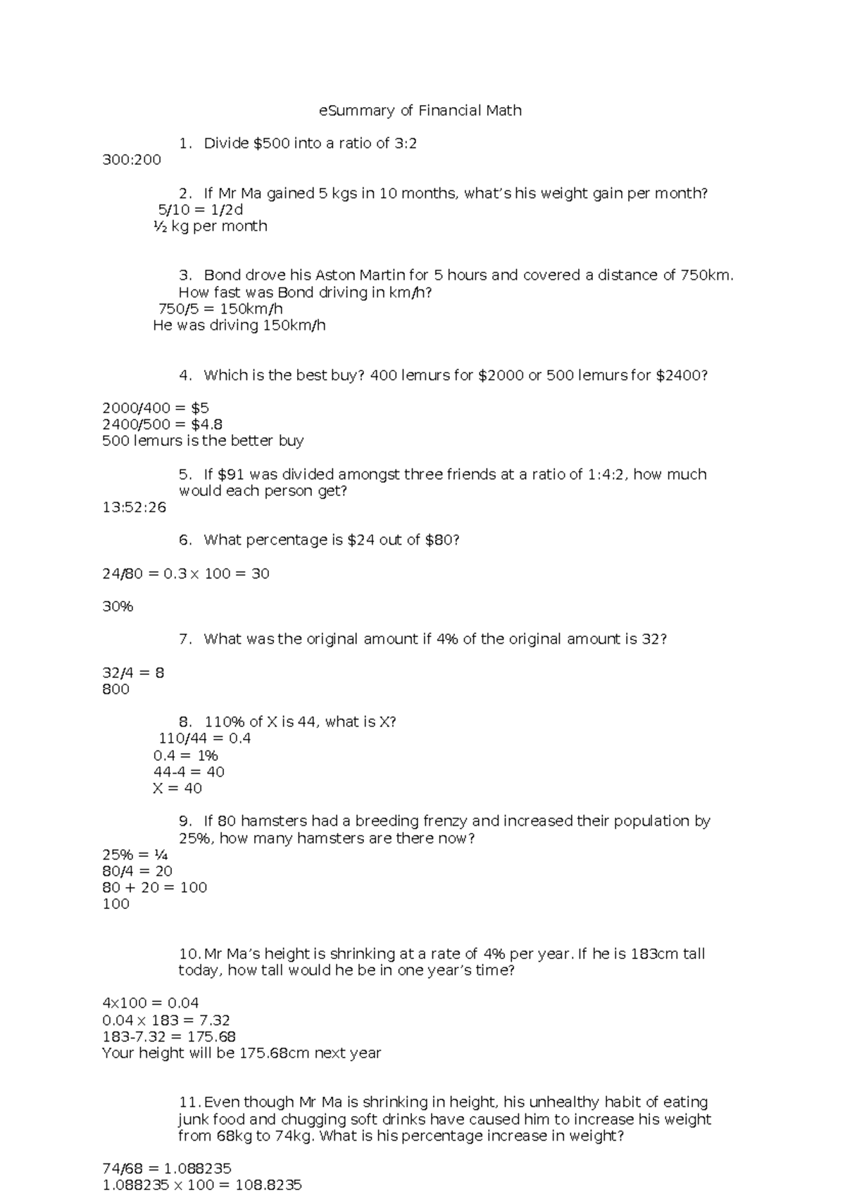 Summary of Financial Math - eSummary of Financial Math Divide $500 into ...
