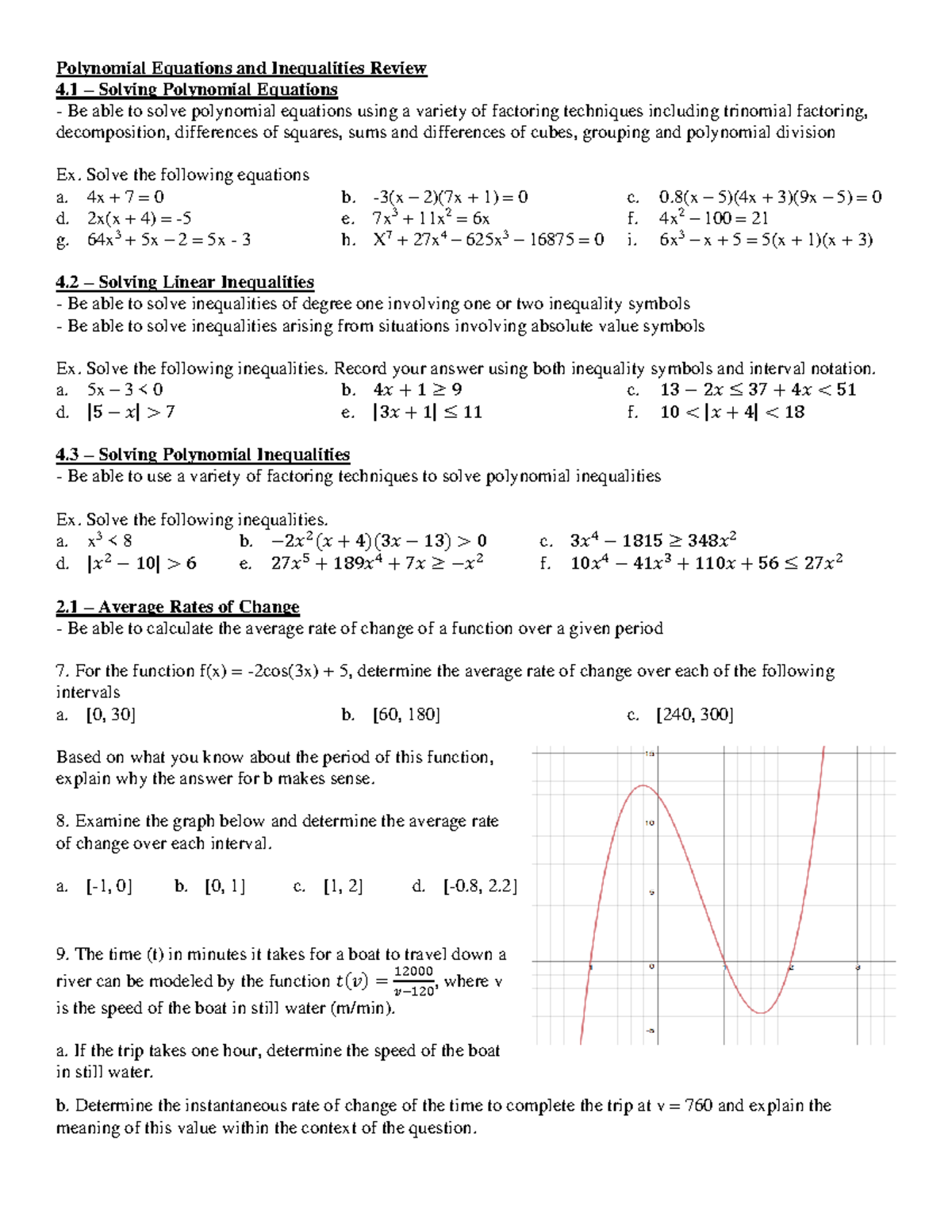 Polynomial Equations and Inequalities Review '19 - Solve the following ...