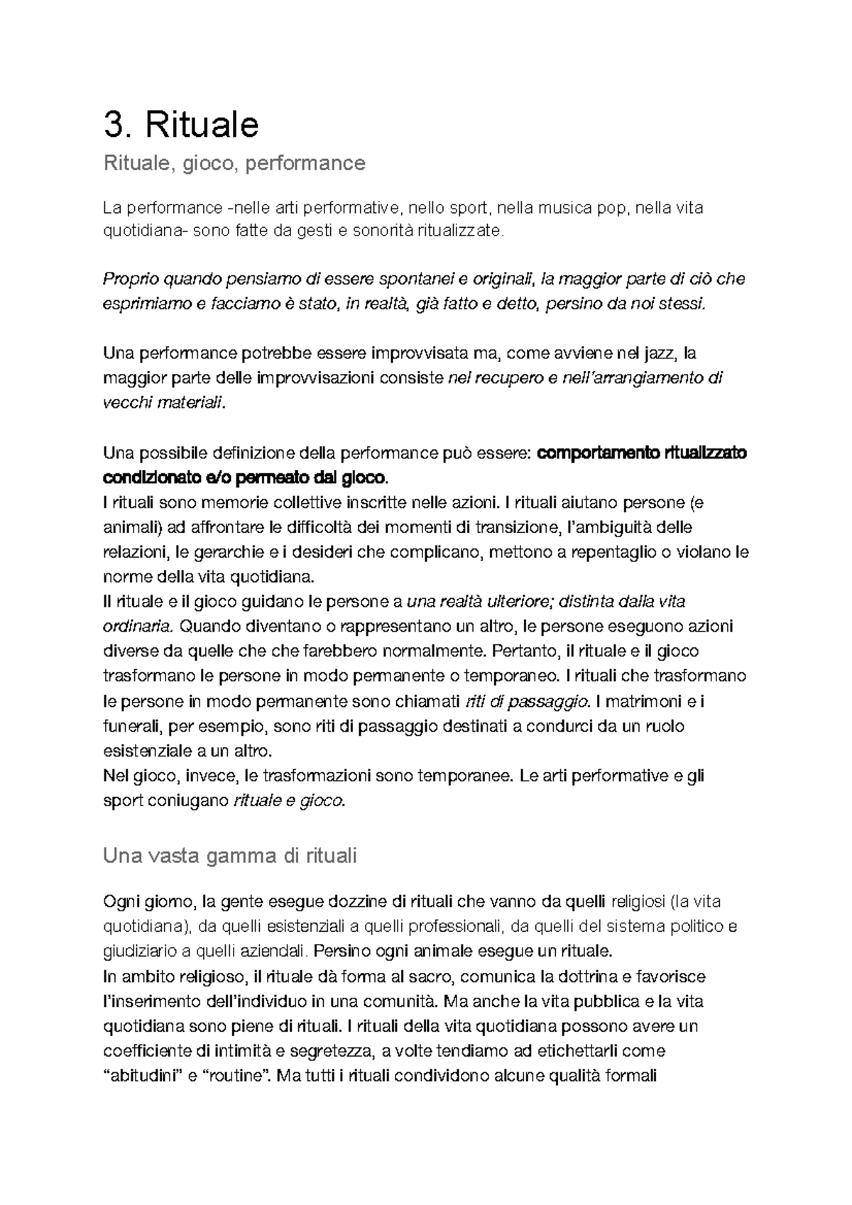 Performance Studies Cap.3 "Rituale" - 3. Rituale Rituale, gioco ...