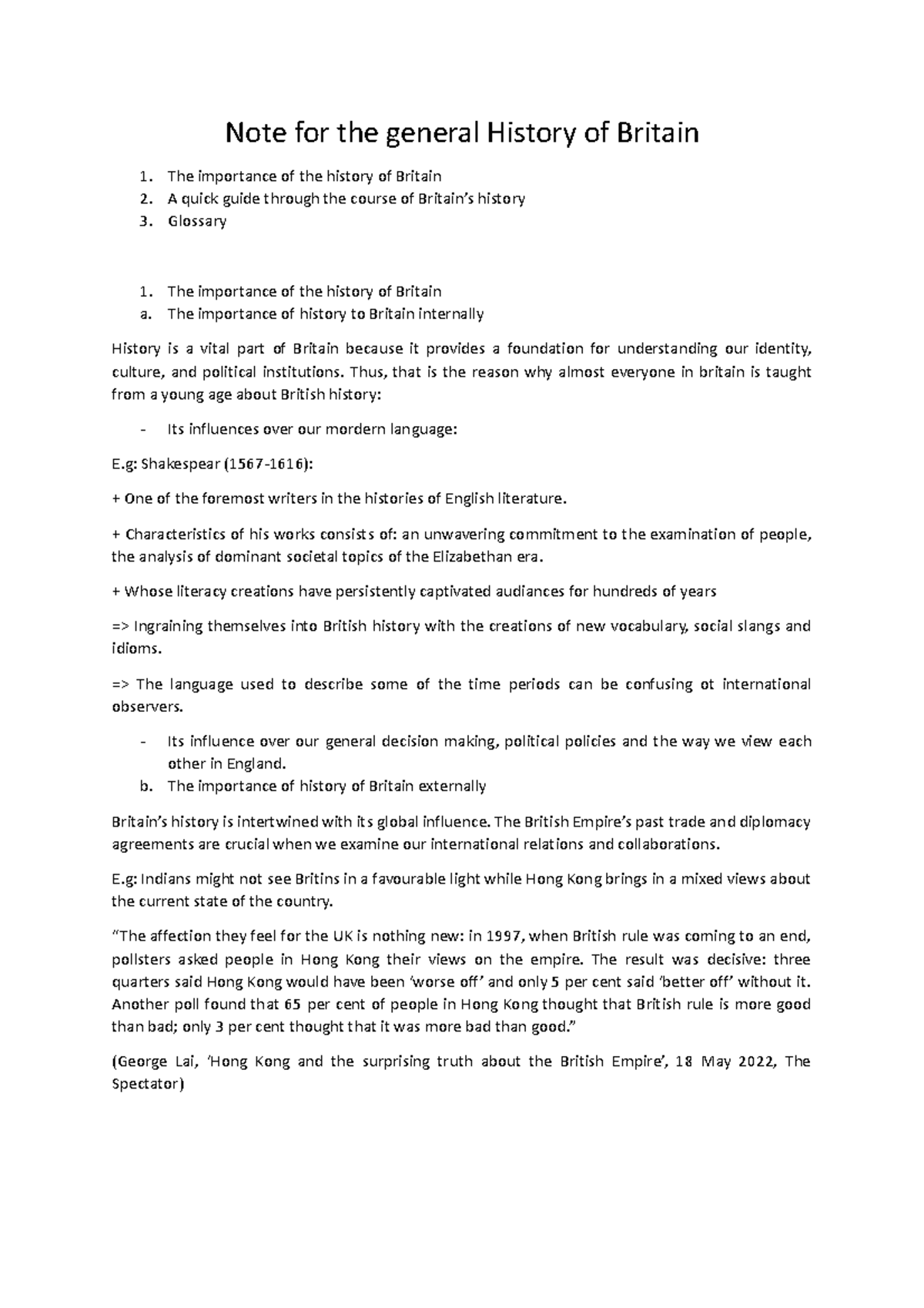 Note for the History of Britain - Note for the general History of ...