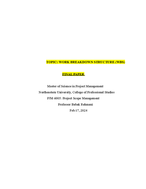 Work Breakdown Structure (WBS) 1 - Week 5 -Scope Validation and Control ...