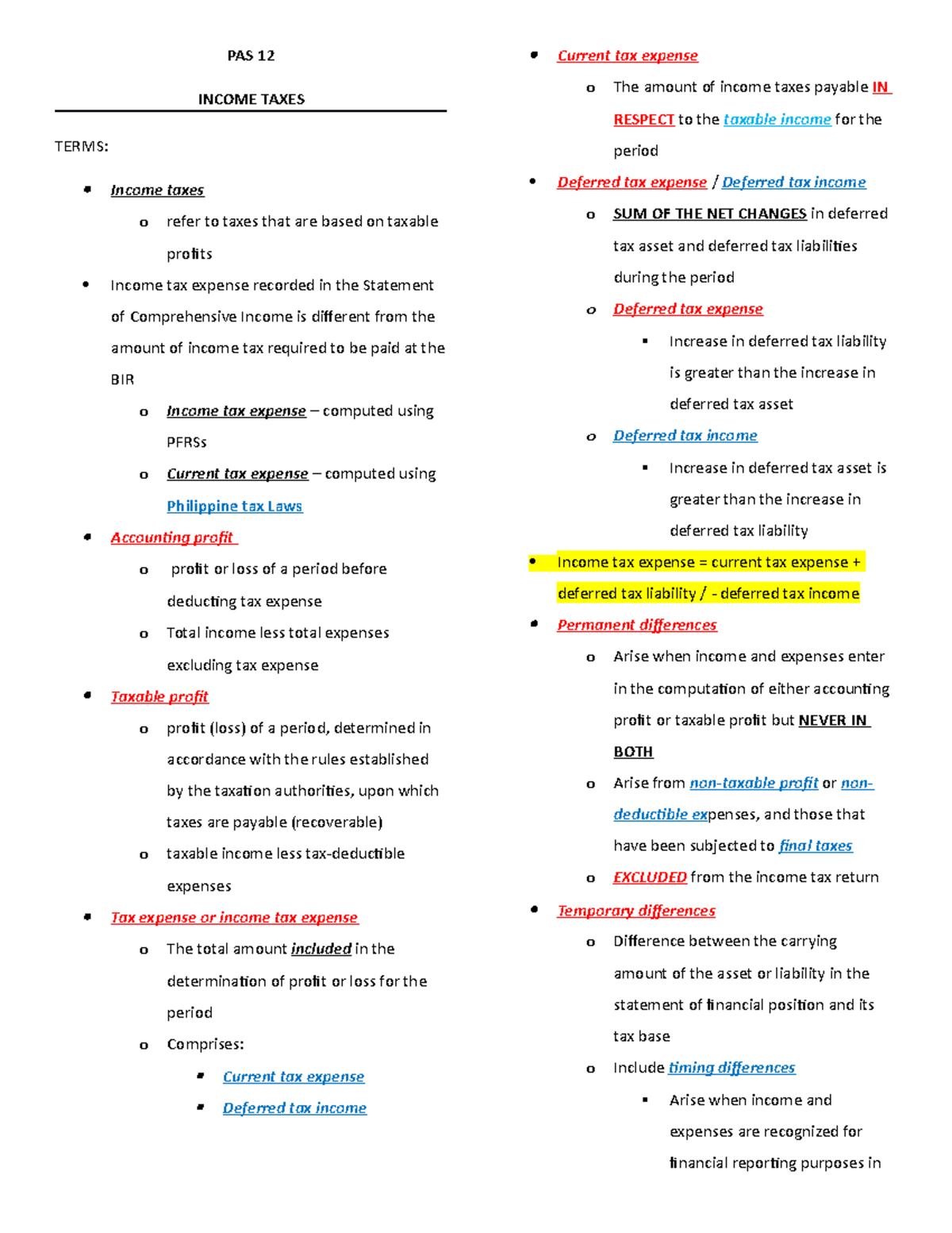 PAS 12 - These notes are from CFAS by Millan - PAS 12 INCOME TAXES ...