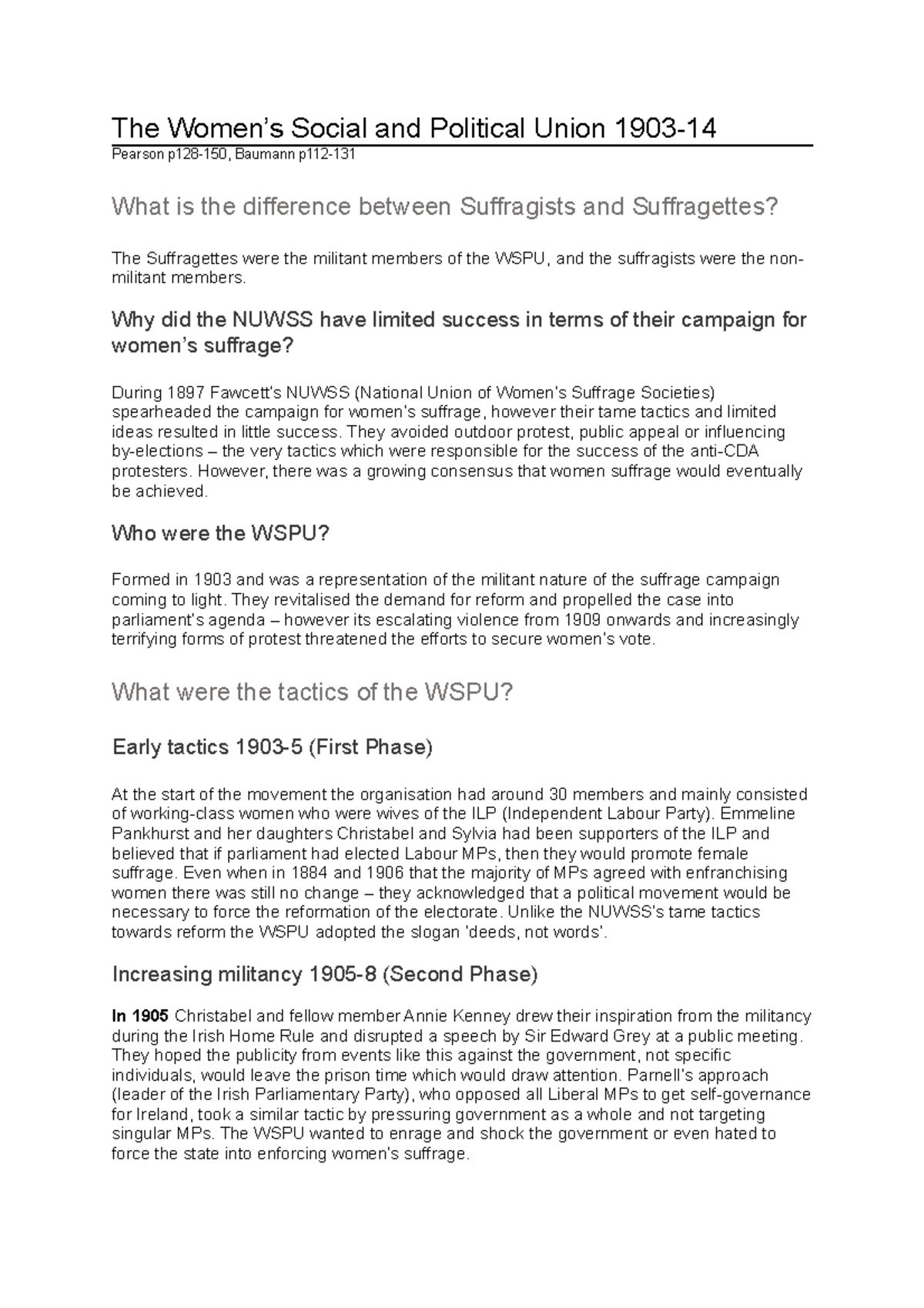 Women's Social and Political Union - Notes - The Women’s Social and ...