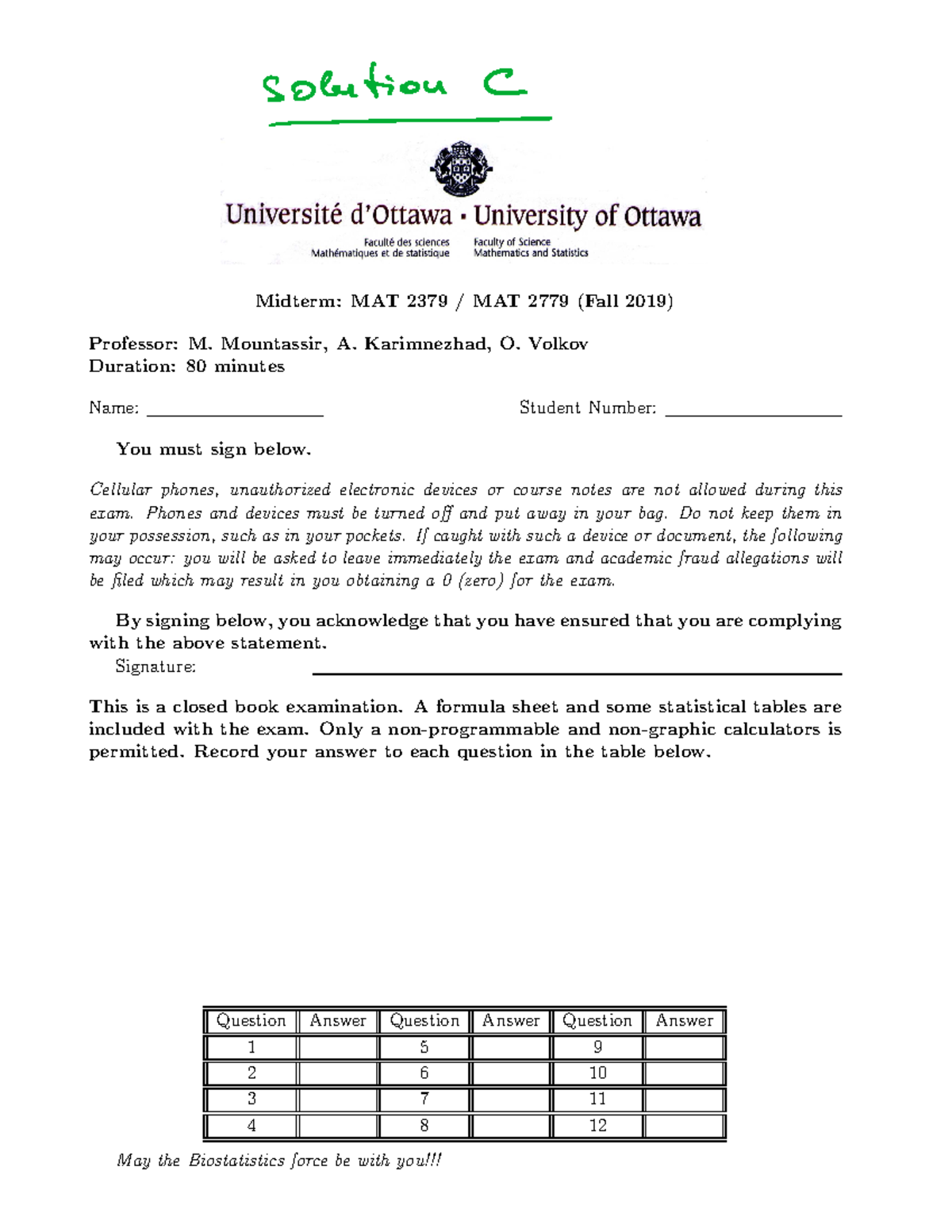 Solution to MAT 2379 Midterm C - Midterm: MAT 2379 / MAT 2779 (Fall ...