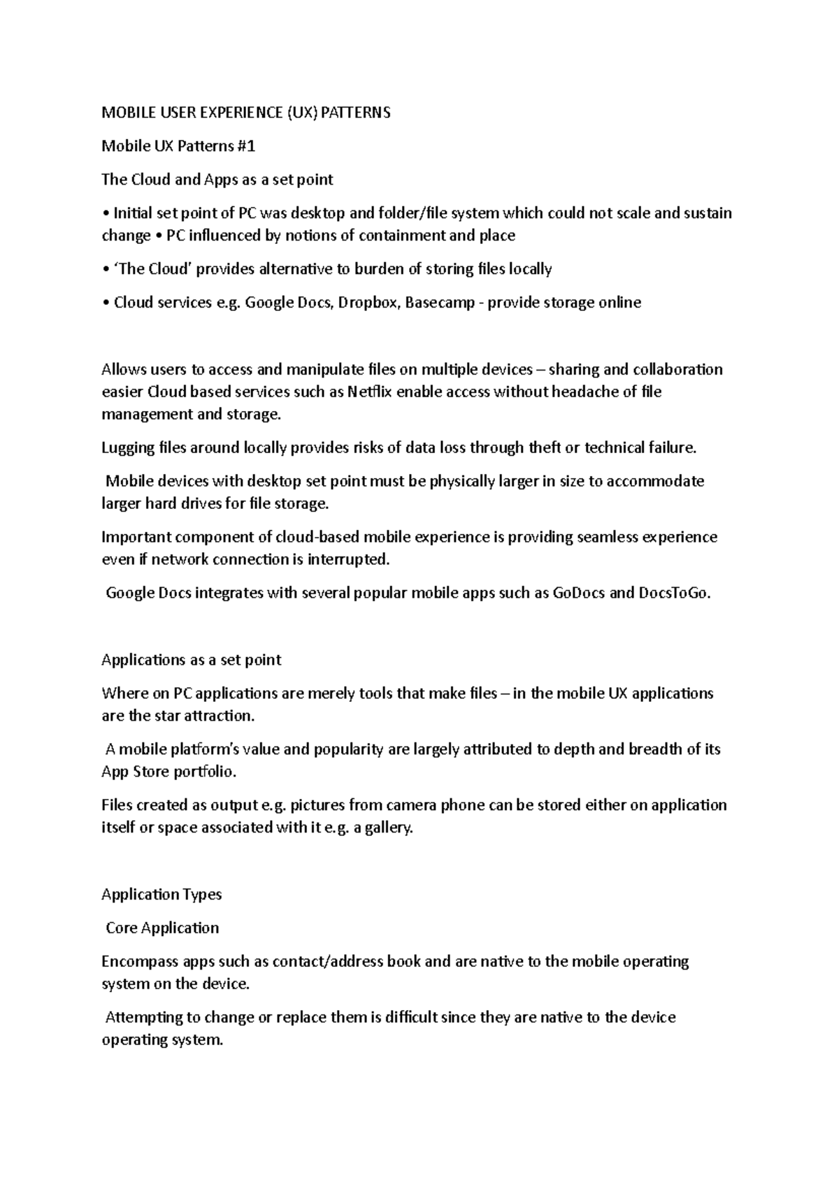 Mobile UX Patterns - MOBILE USER EXPERIENCE (UX) PATTERNS Mobile UX ...