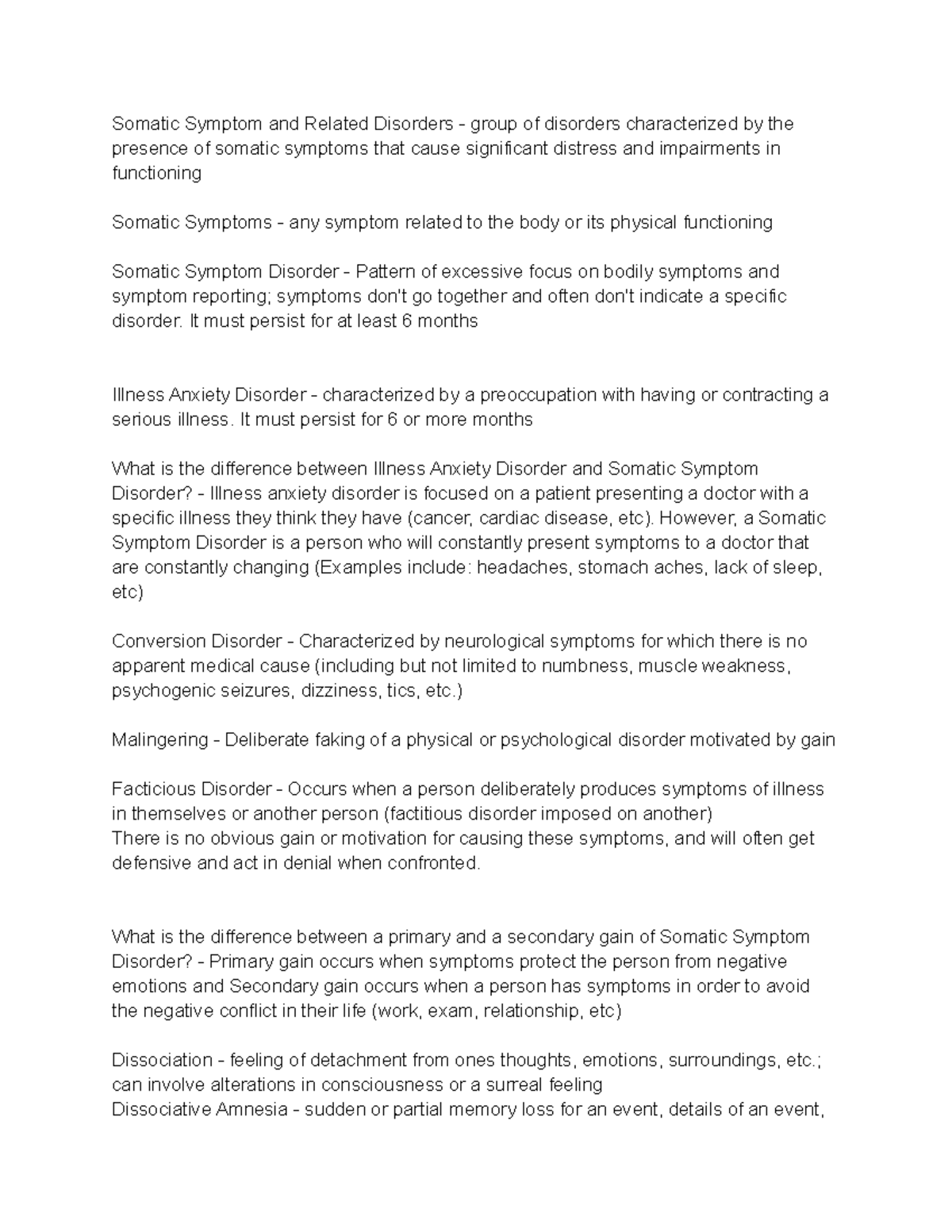 Abnormal psychology terms - Somatic Symptom and Related Disorders ...