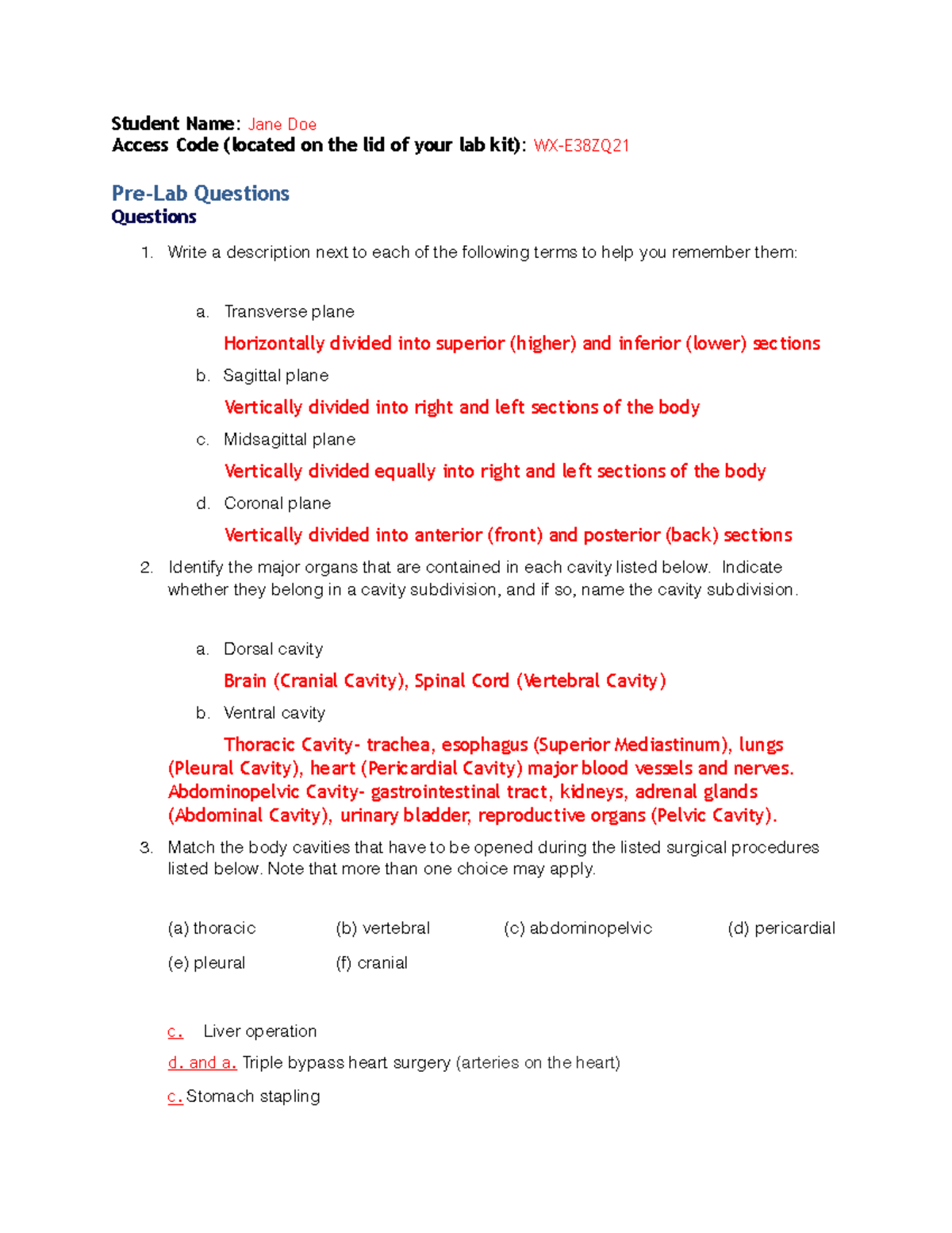 Fake Lab 1 - Lab assignment - Student Name: Access Code (located on the ...