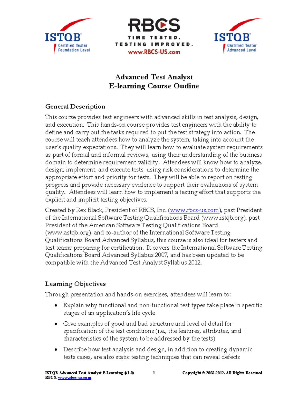 Istqb advanced test analyst e learning course outline - Engineering ...