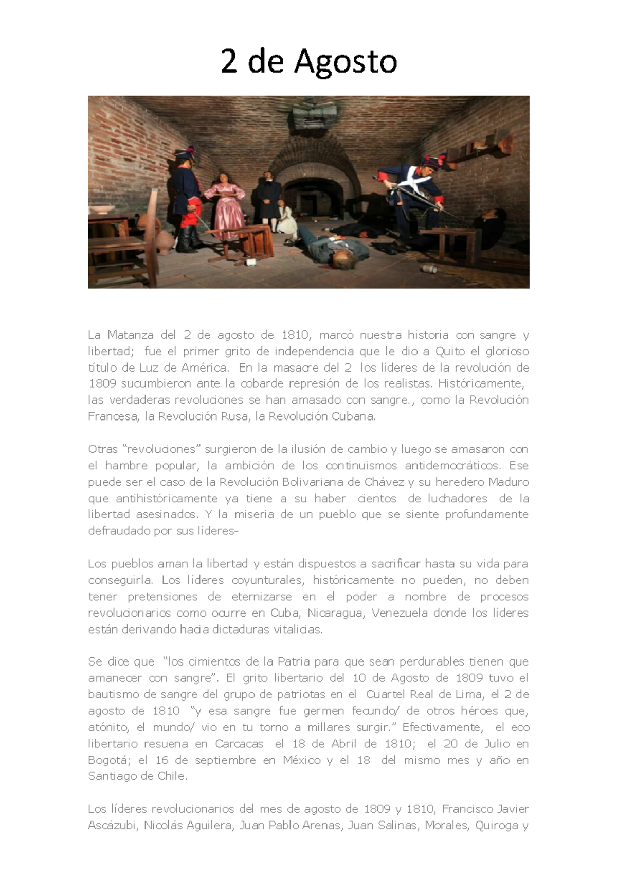 2 de Agosto - español - 2 de Agosto La Matanza del 2 de agosto de 1810 ...