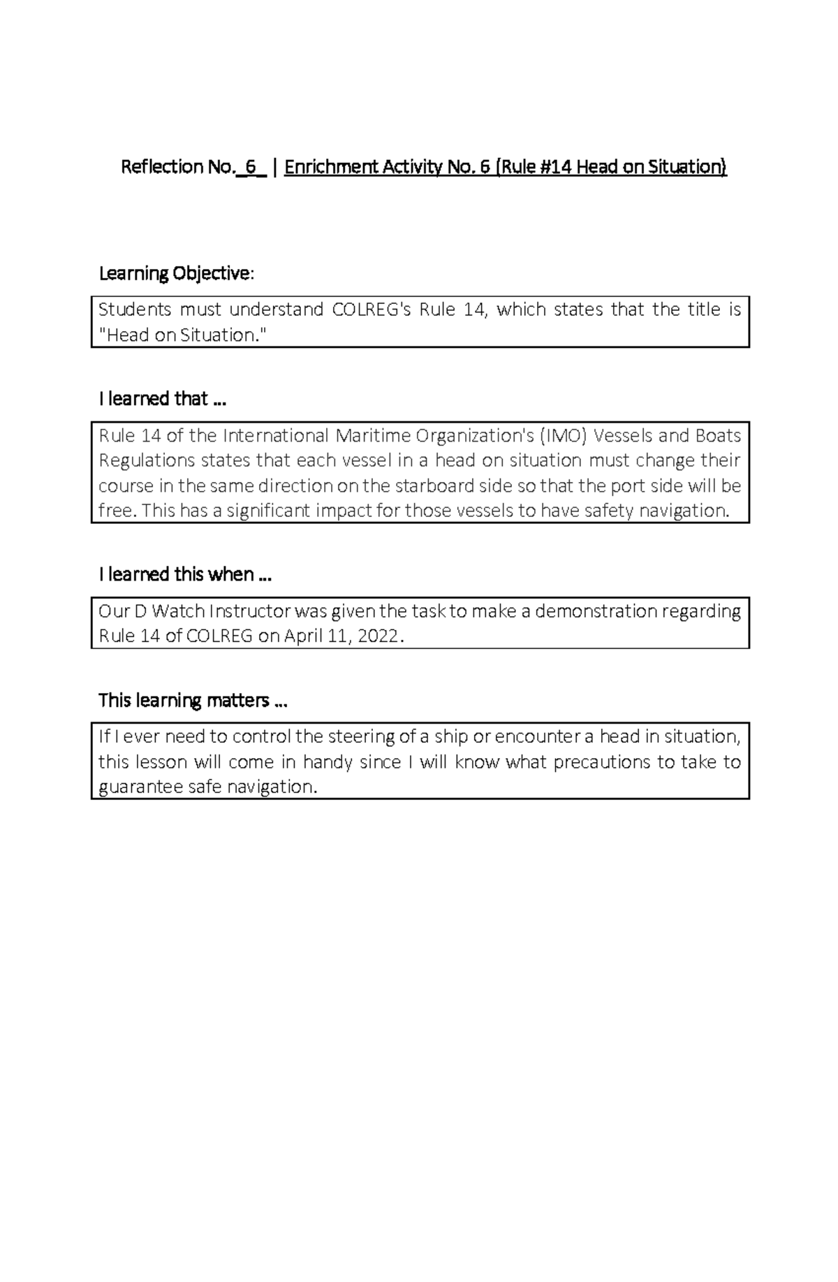 Activity Reflection 6 - Reflection No._ 6 _ | Enrichment Activity No. 6 ...