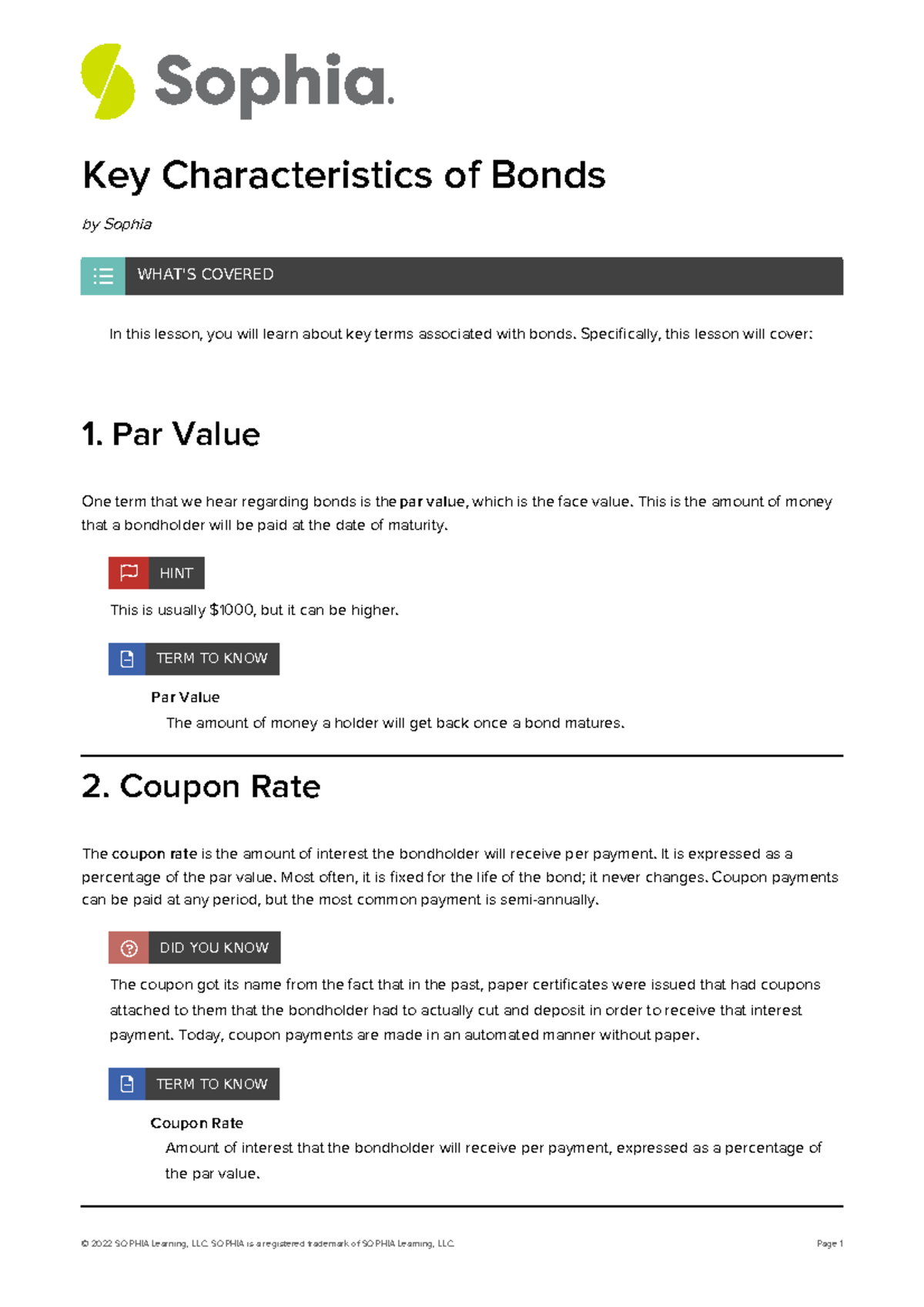 Key characteristics of bonds - Key Characteristics of Bonds by Sophia ...