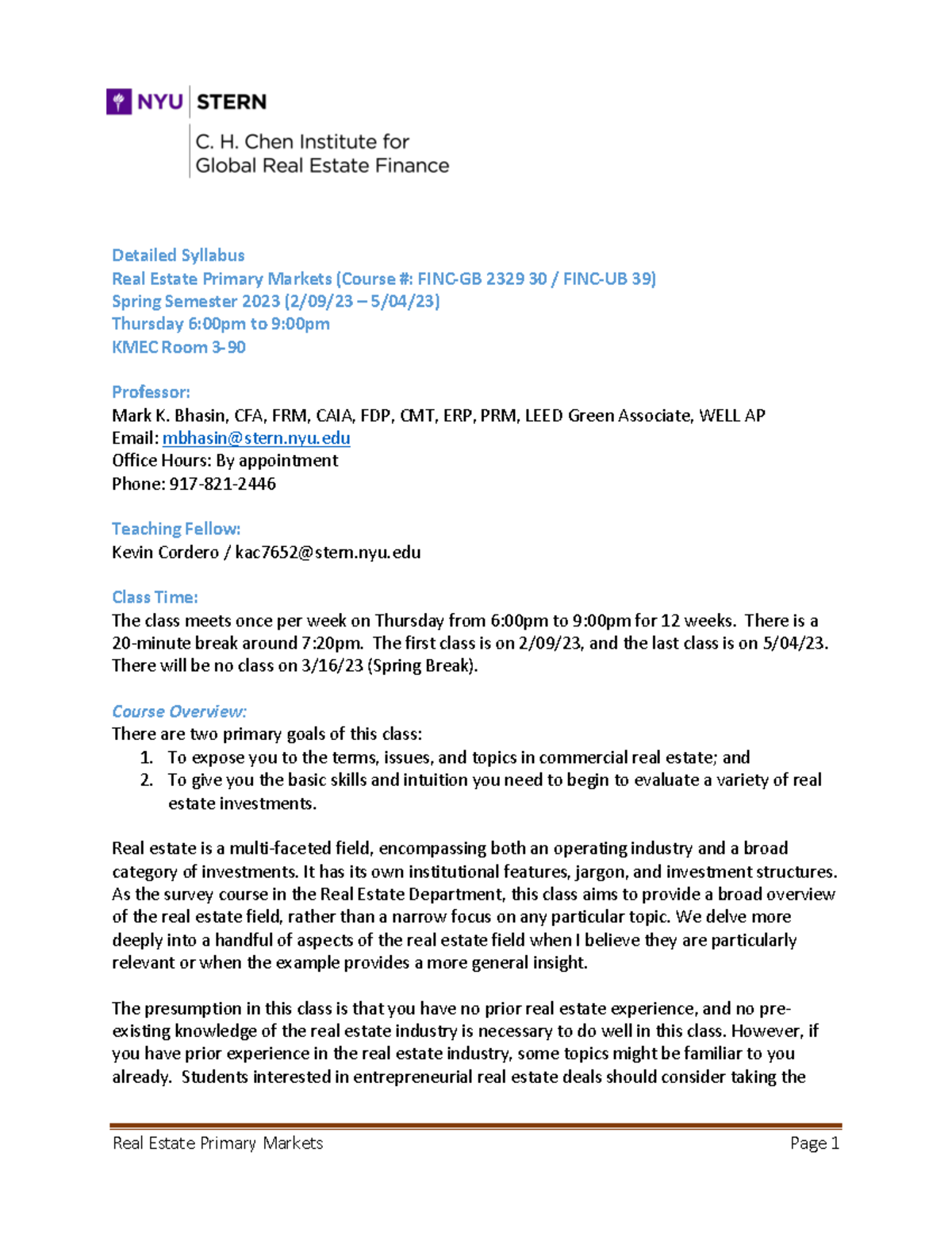 NYU Stern REPM Spring 2023 Final Course Syllabus - Detailed Syllabus ...