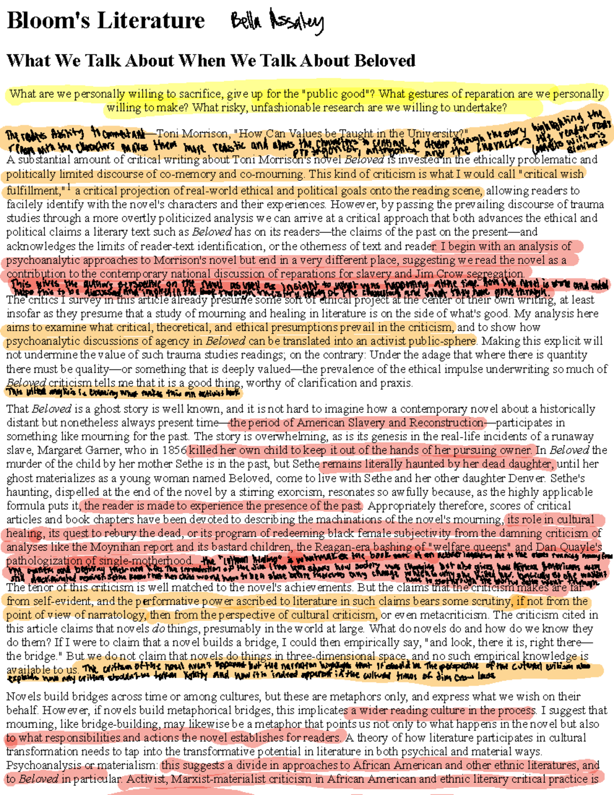 What We Talk About When We Talk About Beloved - Bloom's Literature What ...