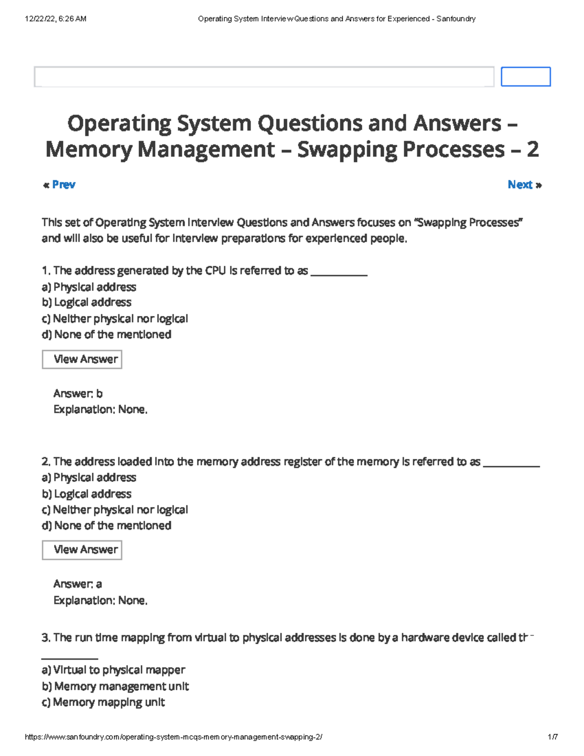 2Operating System Interview Questions and Answers for Experienced - Sanfoundry - « Prev Next ...