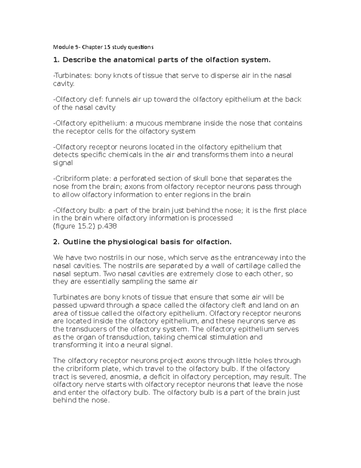 Module 9 (Chapter 15) Study questions - Module 9- Chapter 15 study ...