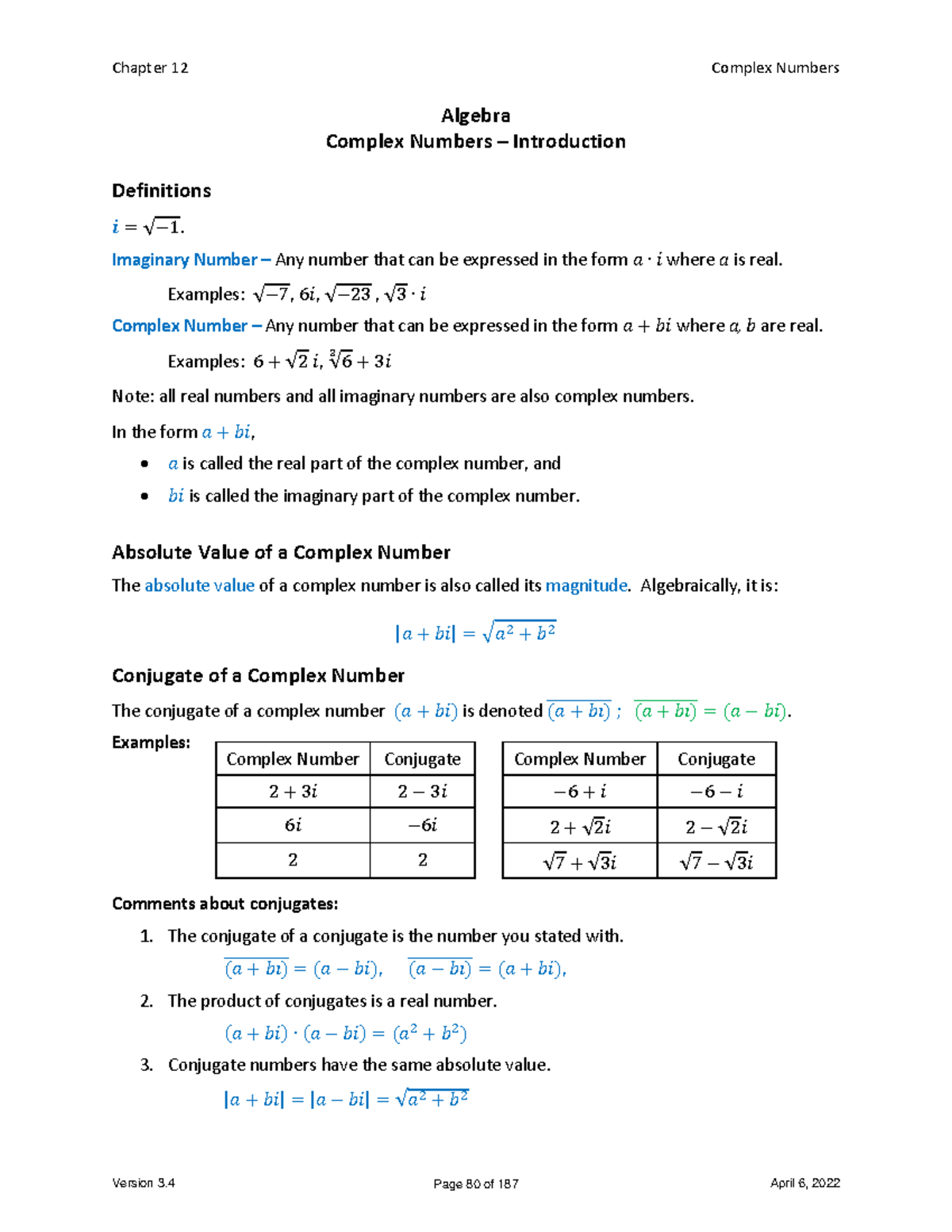Pre Calculus Math Handbook 16 - Algebra Complex Numbers – Introduction ...