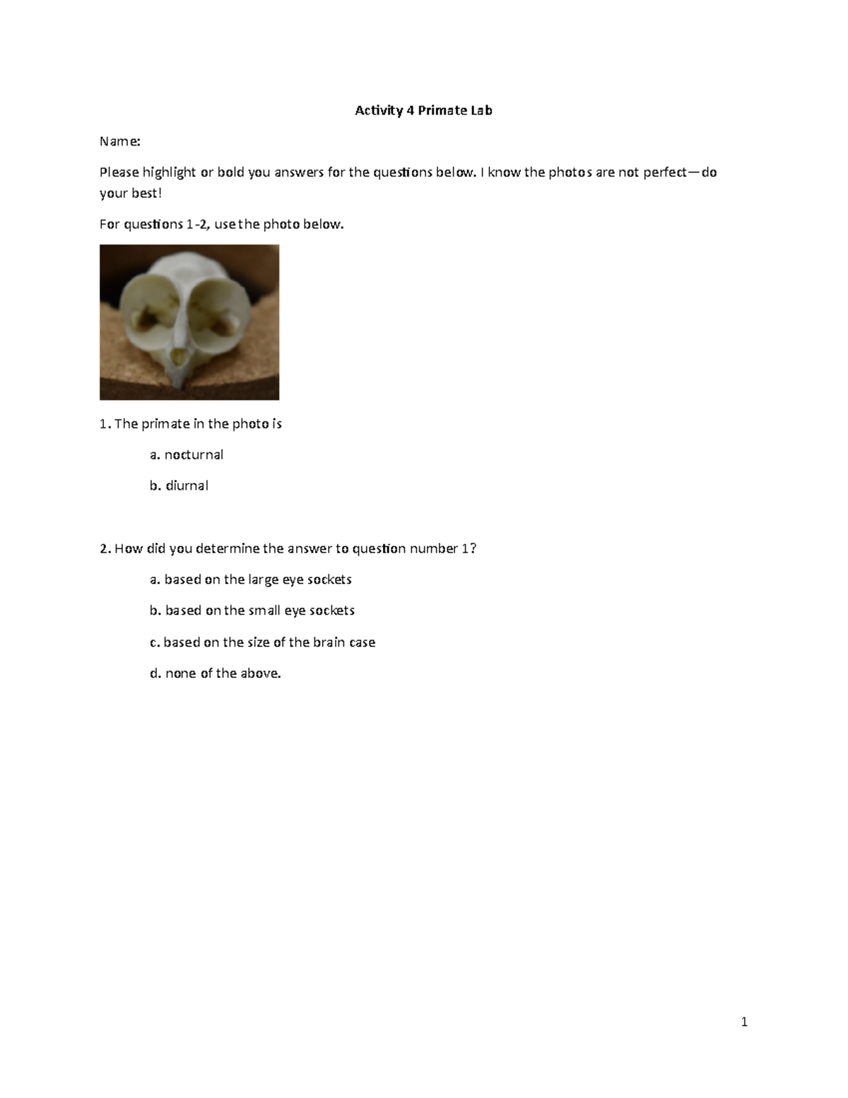 Activity 4 Primate Lab - Complete coursework using textbook materials ...