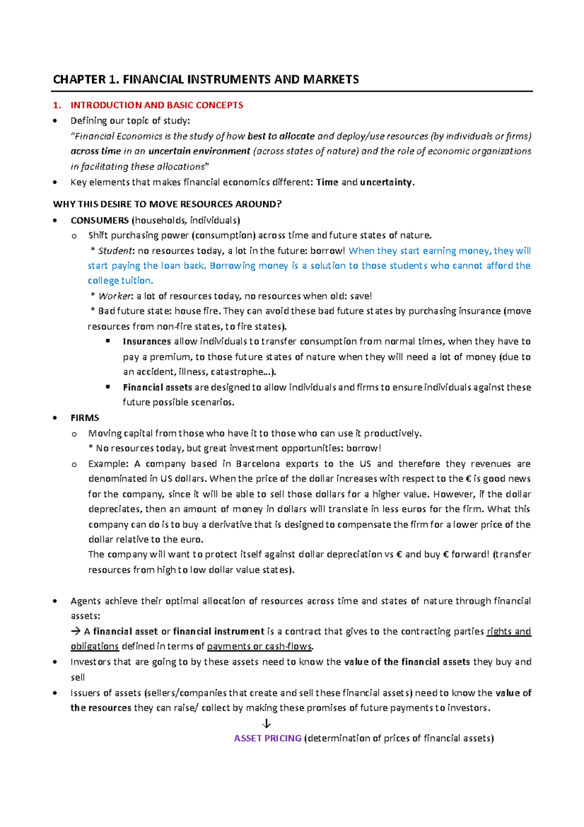 Financial economics - CHAPTER 1. FINANCIAL INSTRUMENTS AND MARKETS 1 ...
