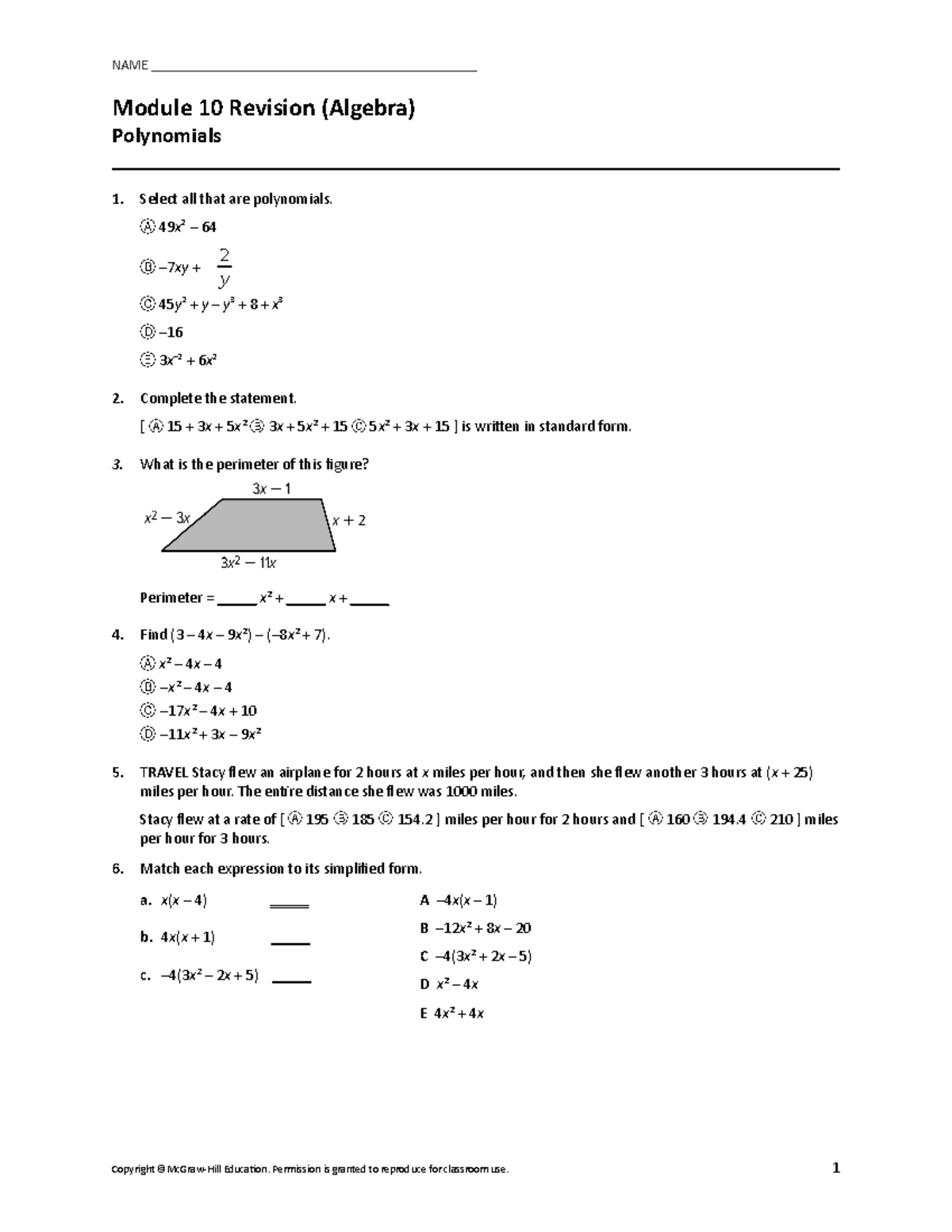 Revision Ch .10 Alg - ..... - Module 10 Revision (Algebra) Polynomials ...
