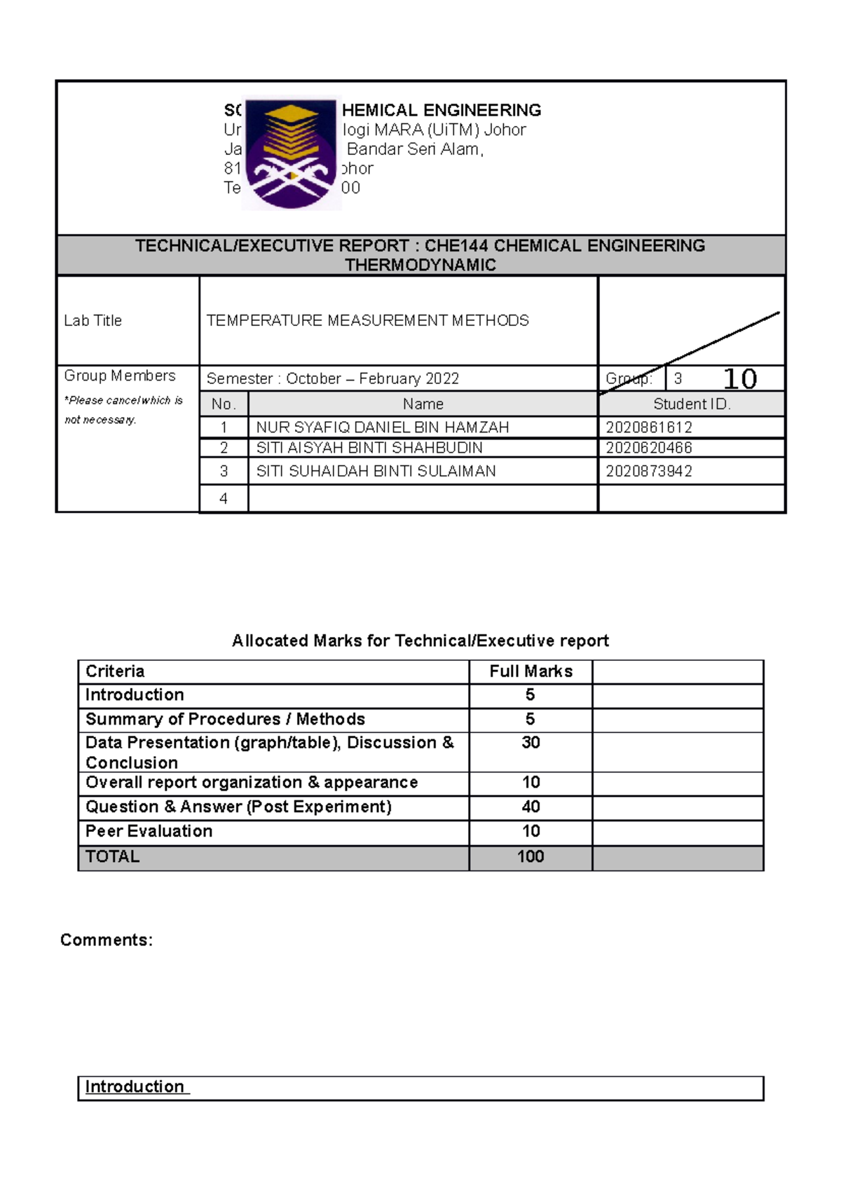 Group 3 LAB 2 Temperature Measurement Methods 3G - SCHOOL OF CHEMICAL ...