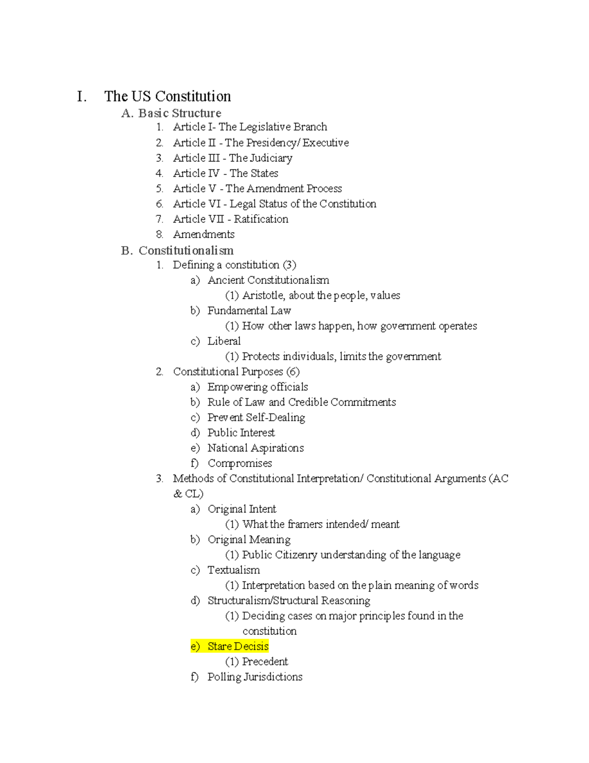 Midterm Review Sheet - Fall 2023 Dr. Hazelton - I. The US Constitution ...