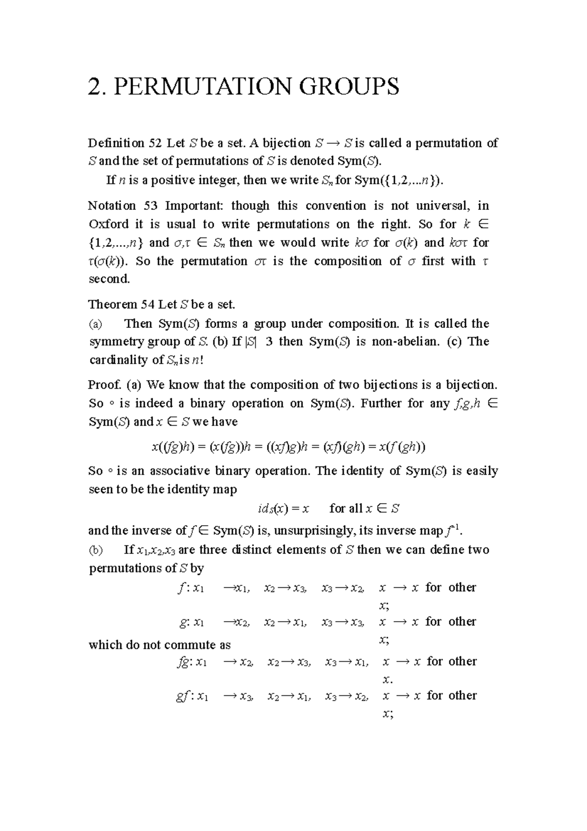 GGA-3 - PERMUTATION GROUPS - 2. PERMUTATION GROUPS Definition 52 Let S be a set. A bijection S → ...