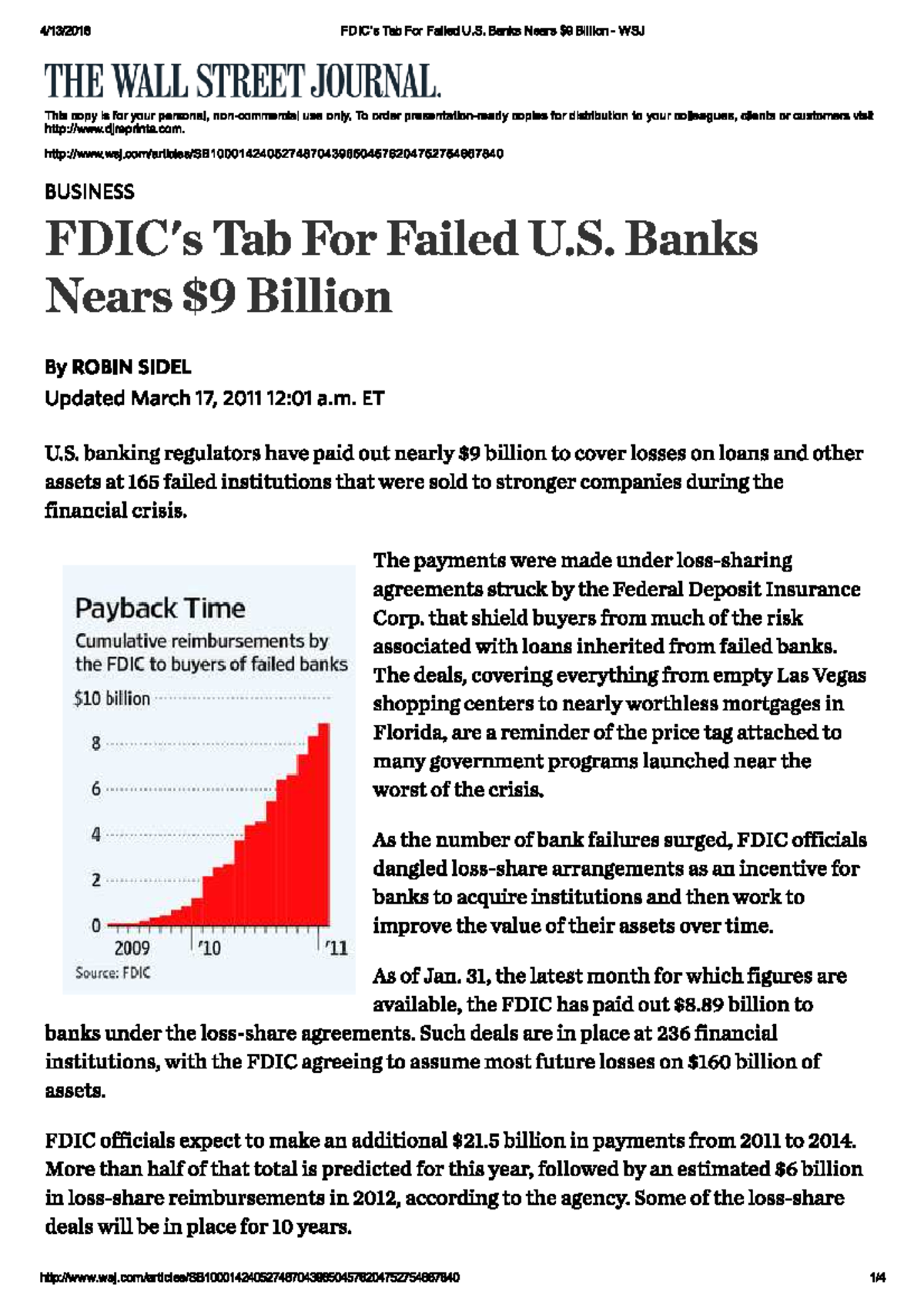 Topic 3b article - FDICs Tab For Failed U.S. Banks Nears $9 Billion ...